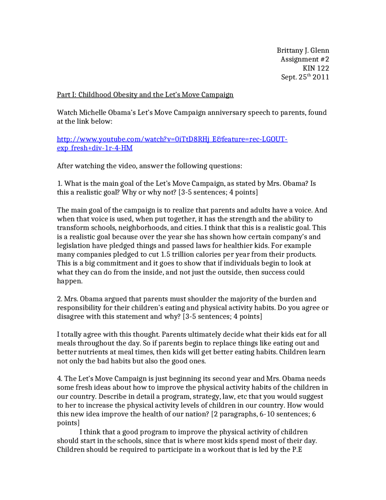 Let's Move Campaign and Childhood Obesity: Michelle Obama's Speech and ...