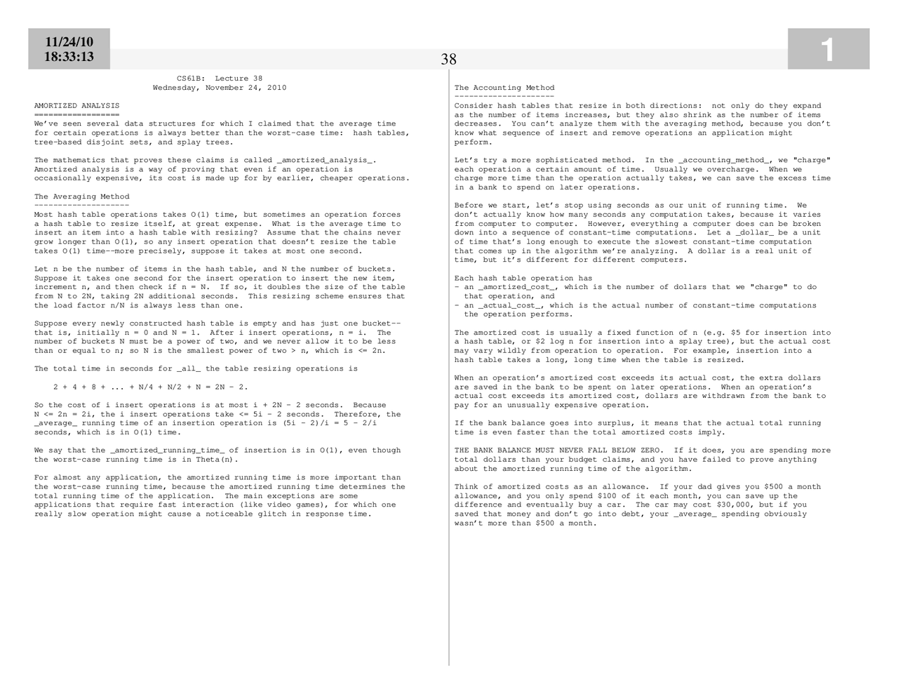 Amortized Analysis Lecture Notes Computer Science Docsity