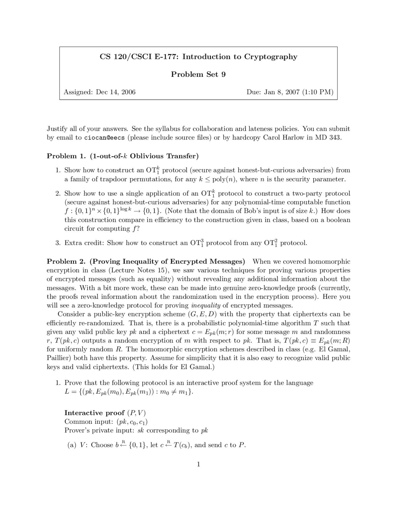 Cryptography 9 Exercises Computer Science Docsity