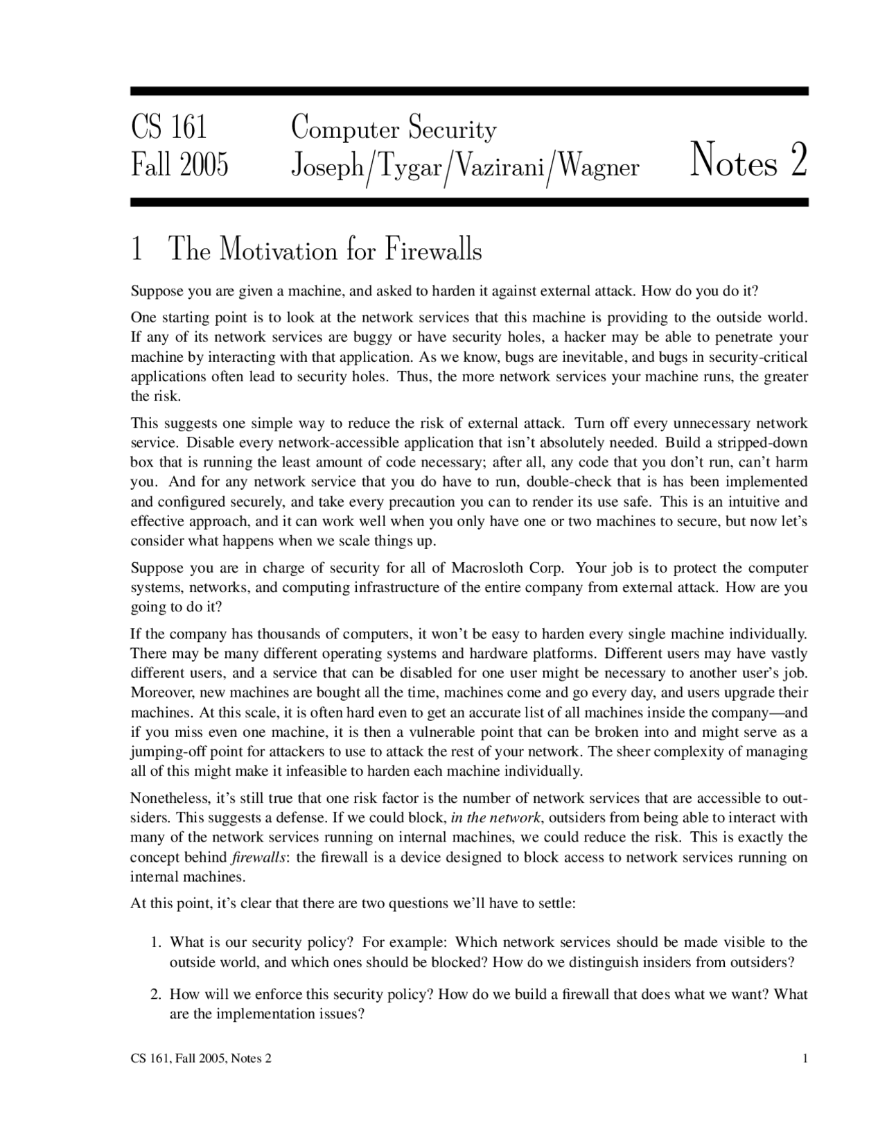 Computer Security Firewalls Lecture Notes Computer Science Docsity