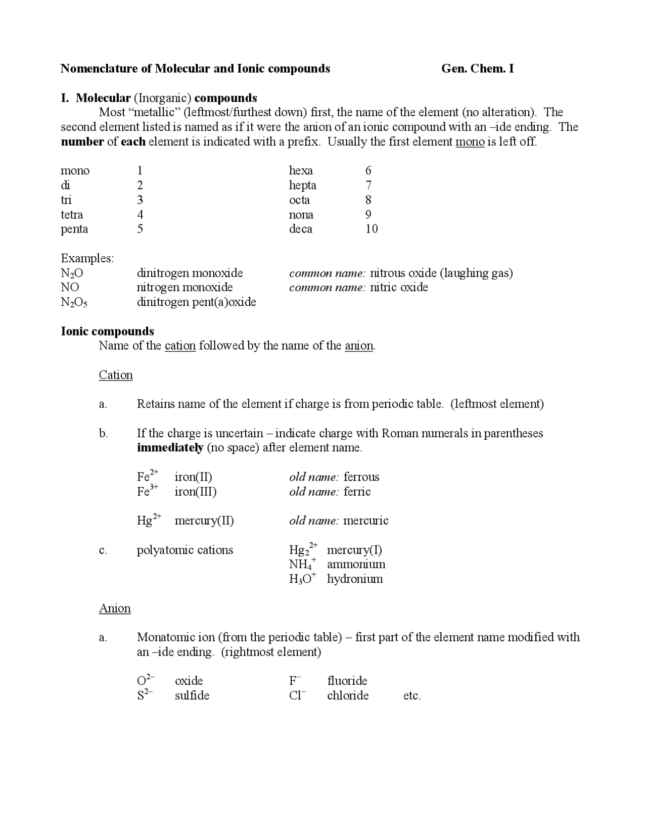 Nomenclature of Molecular and Ionic compounds - Lecture Notes | CHEM ...