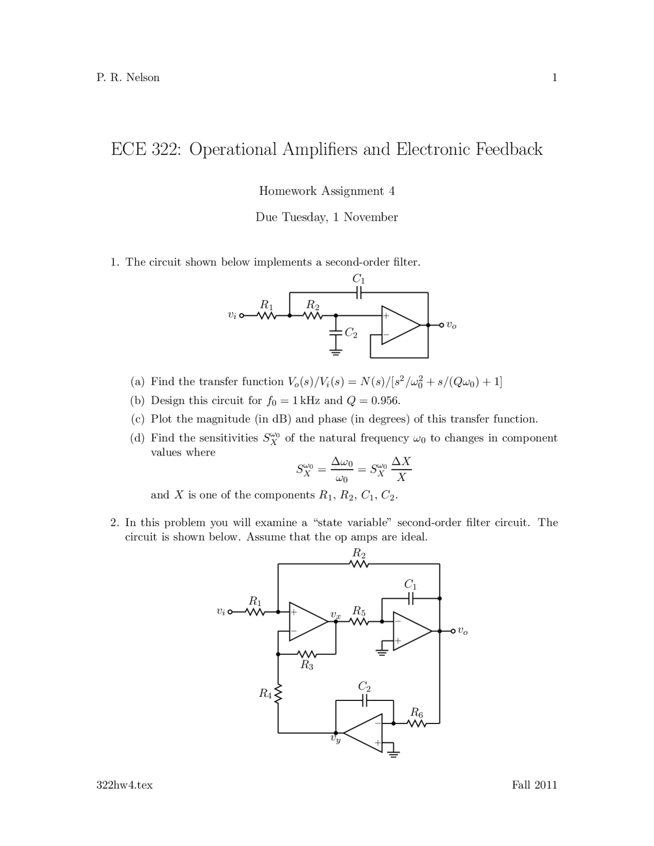 Homework 4 Question Operational Amplifiers And Electronic Feedback