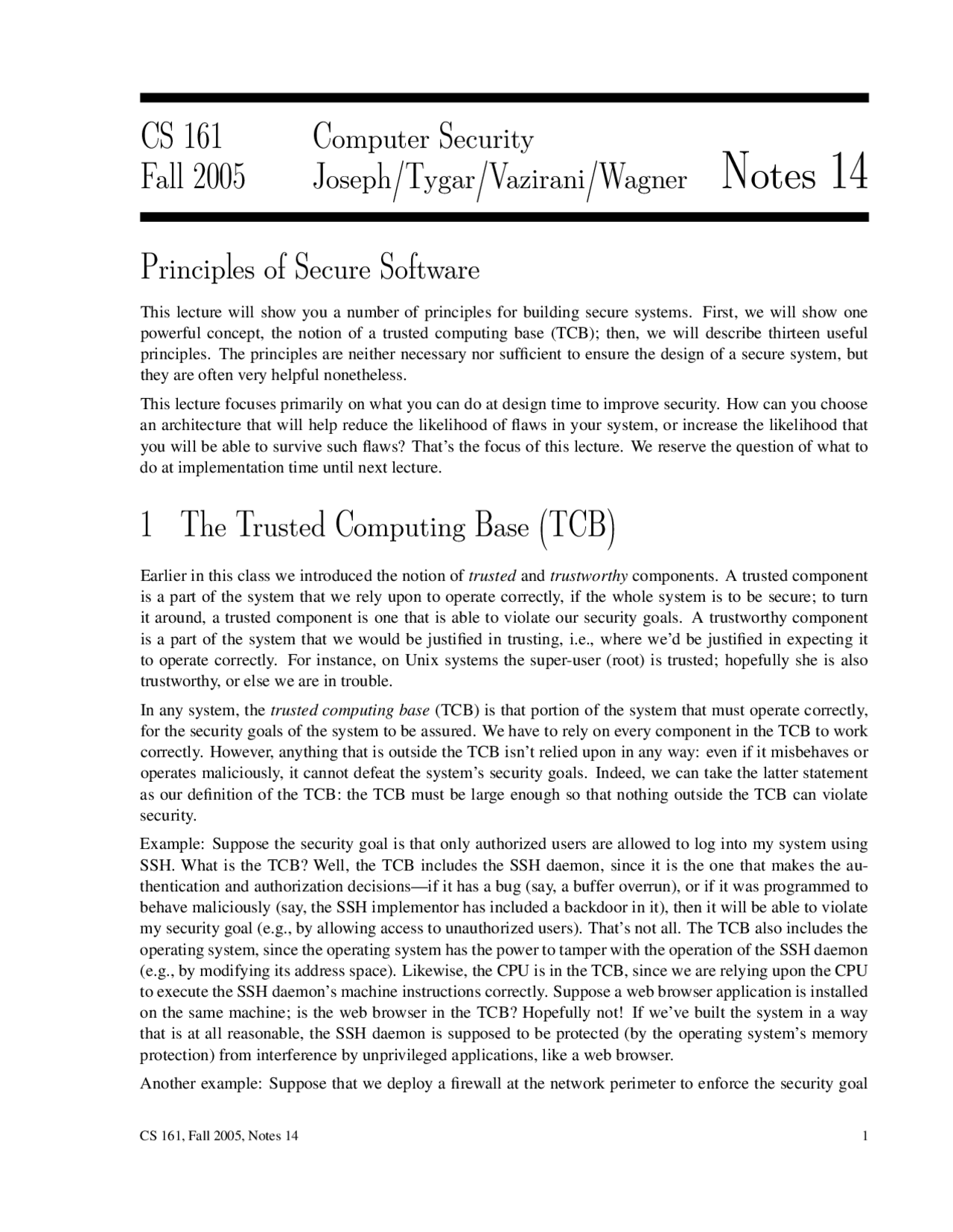 Computer Security Principles Of Secure Software Lecture Notes