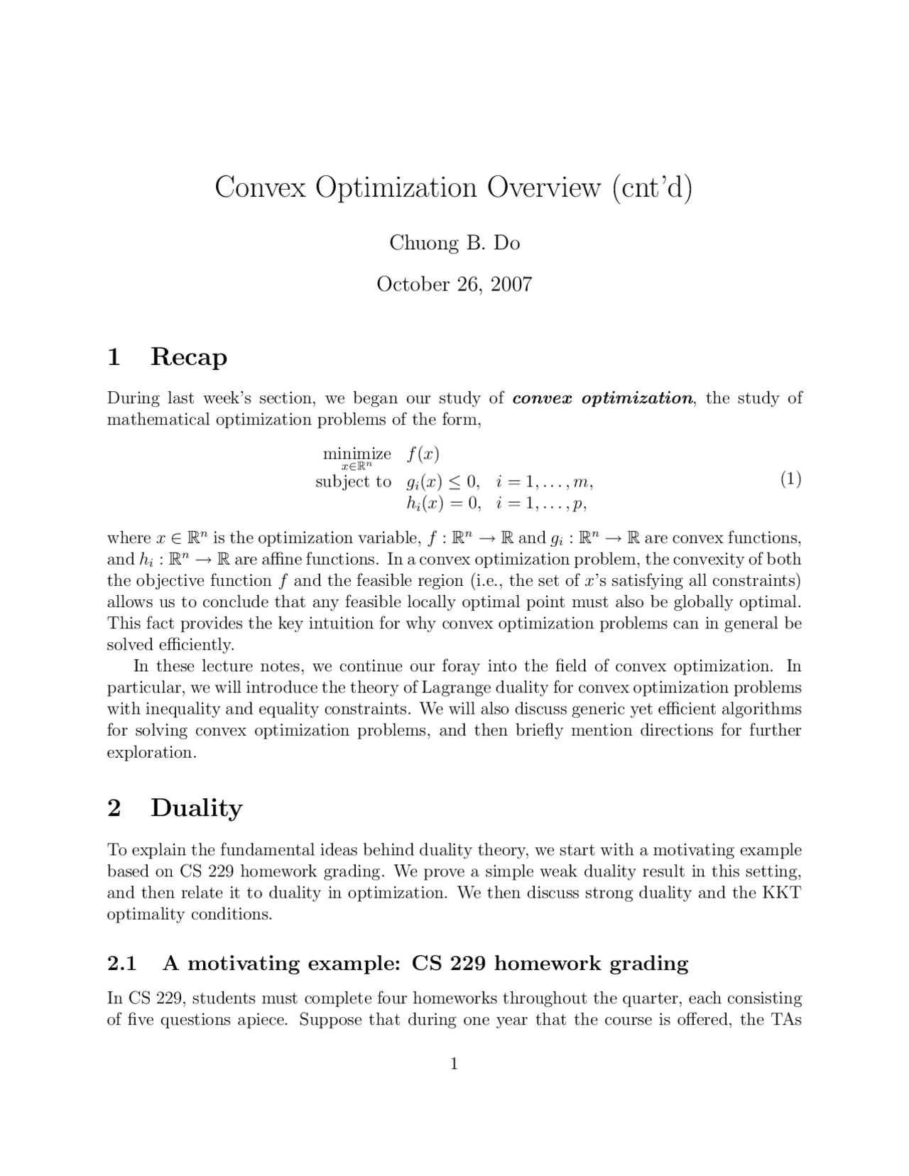 Convex Optimization Overview Lectures Handouts Part 2 Docsity
