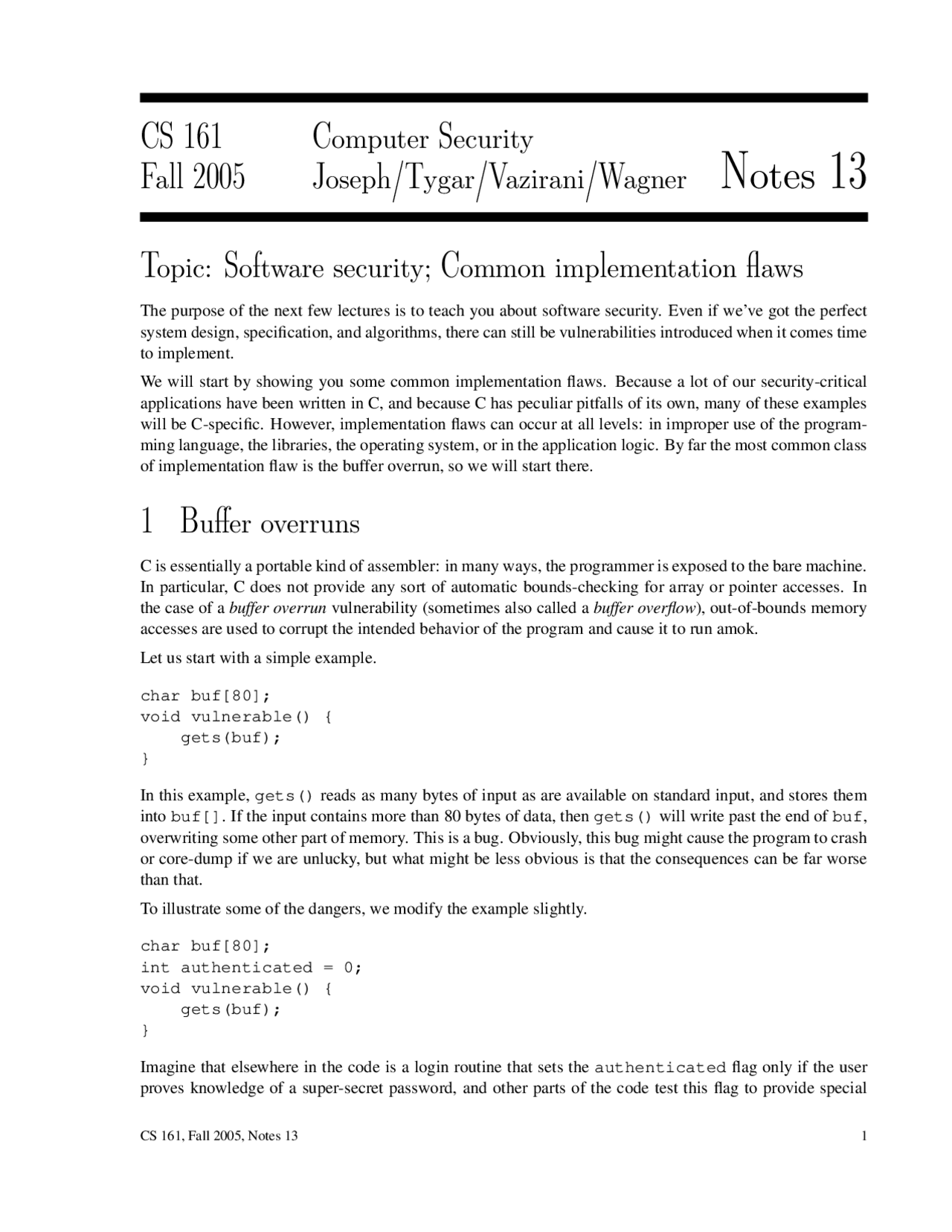 Computer Security Common Implementation Flaws, Lecture Notes - Computer ...