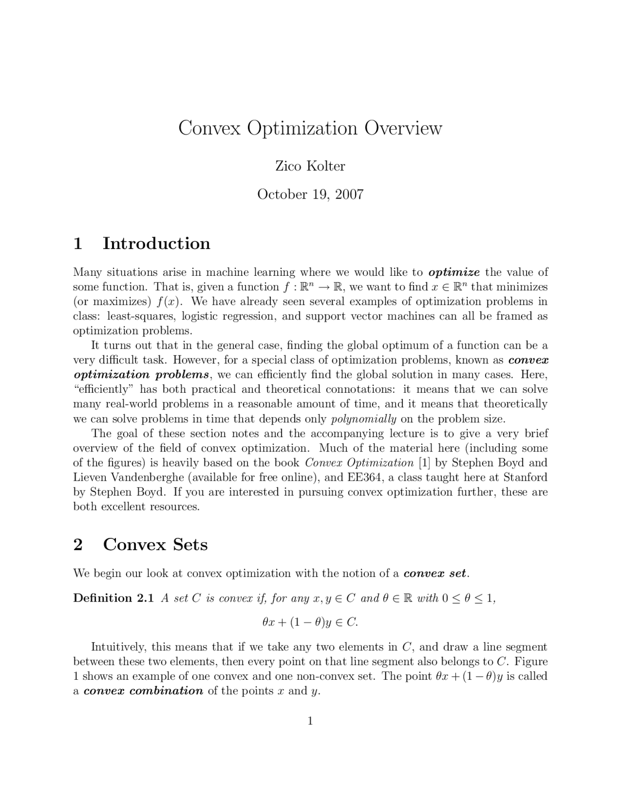 Convex Optimization Overview Lectures Handouts Part 1 Docsity