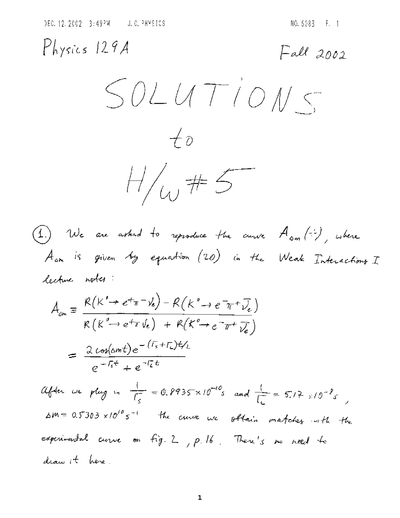 Particle Physics 5 Exercises Solution Physics Docsity