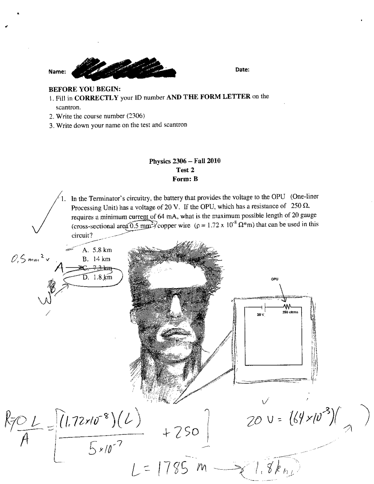 Test 2B with Answers - Foundations of Physics I | PHYS 2306 | Exams ...