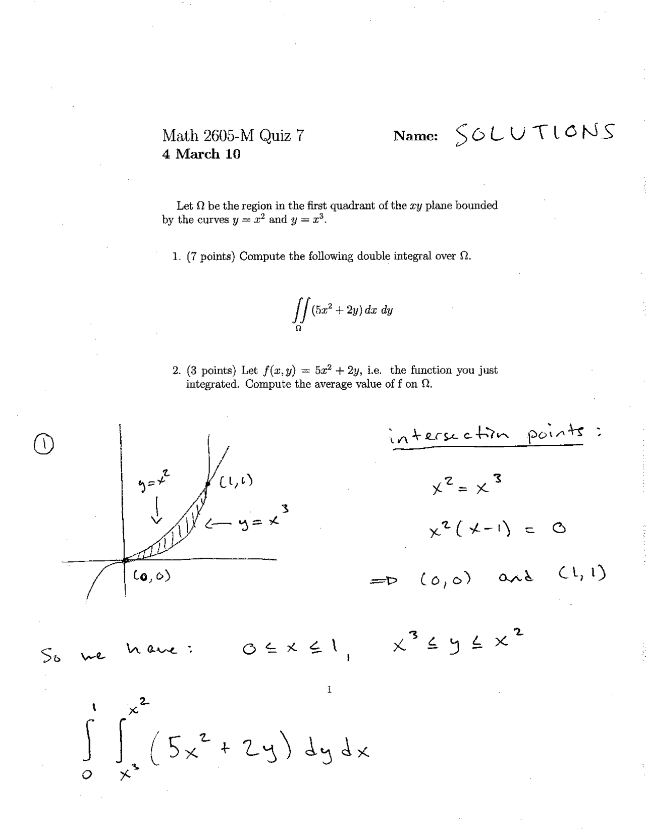 Calculus Iii For Computer Science Quiz 7 Solutions Math 2605 Docsity