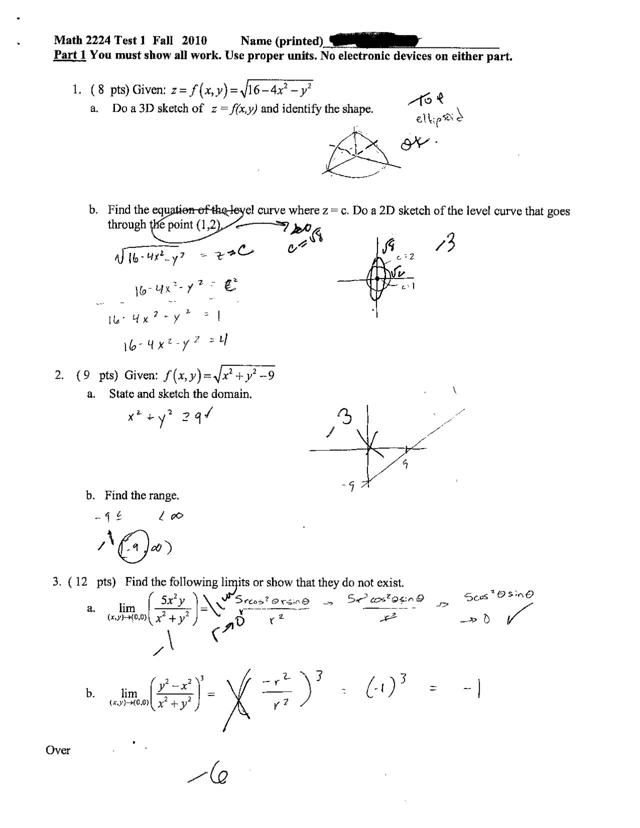 Find Domain and Range, Limits - Test 1 | Multivariable Calculus | MATH ...