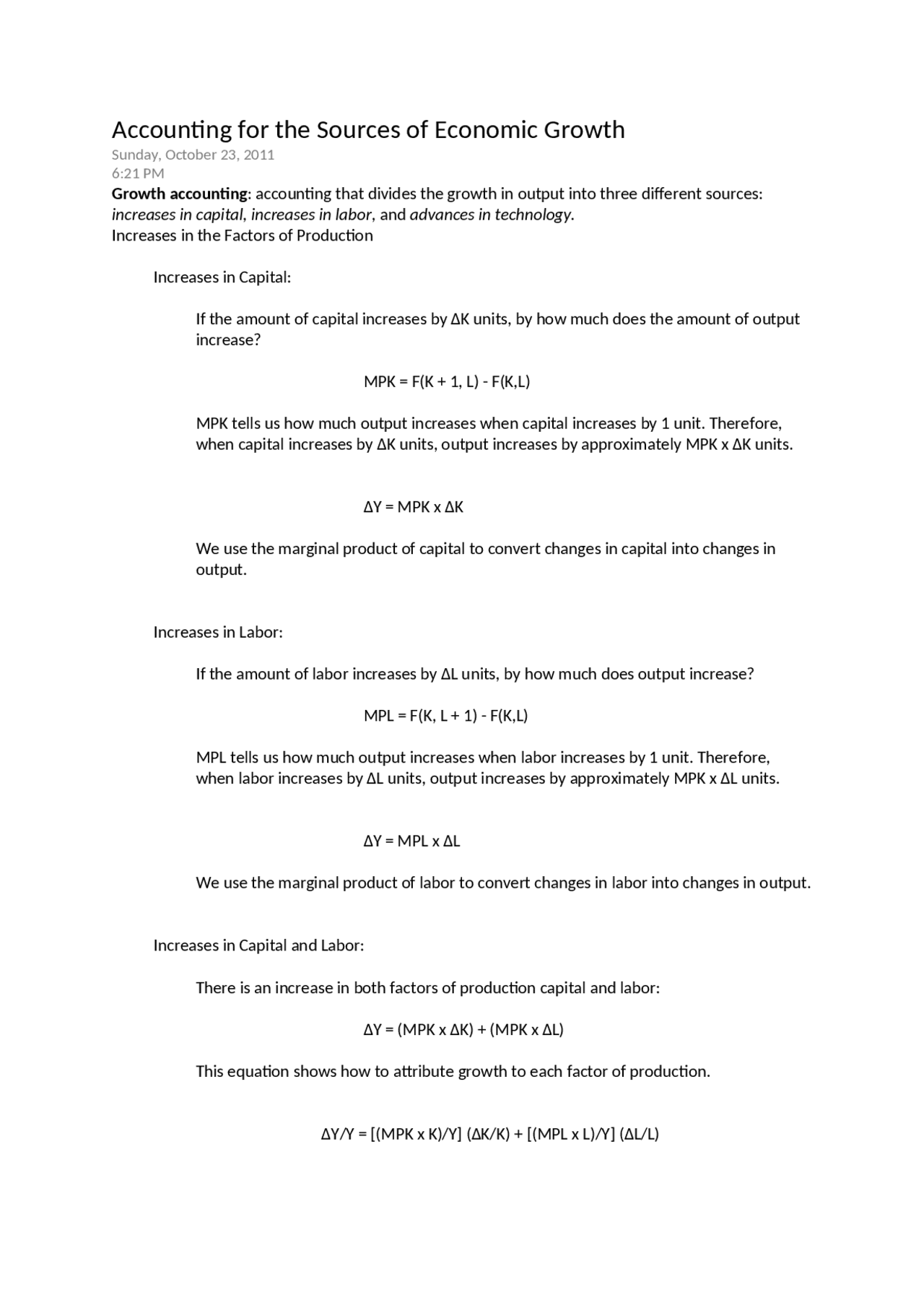 Accounting For The Sources Of Economic Growth Lecture Notes Econ