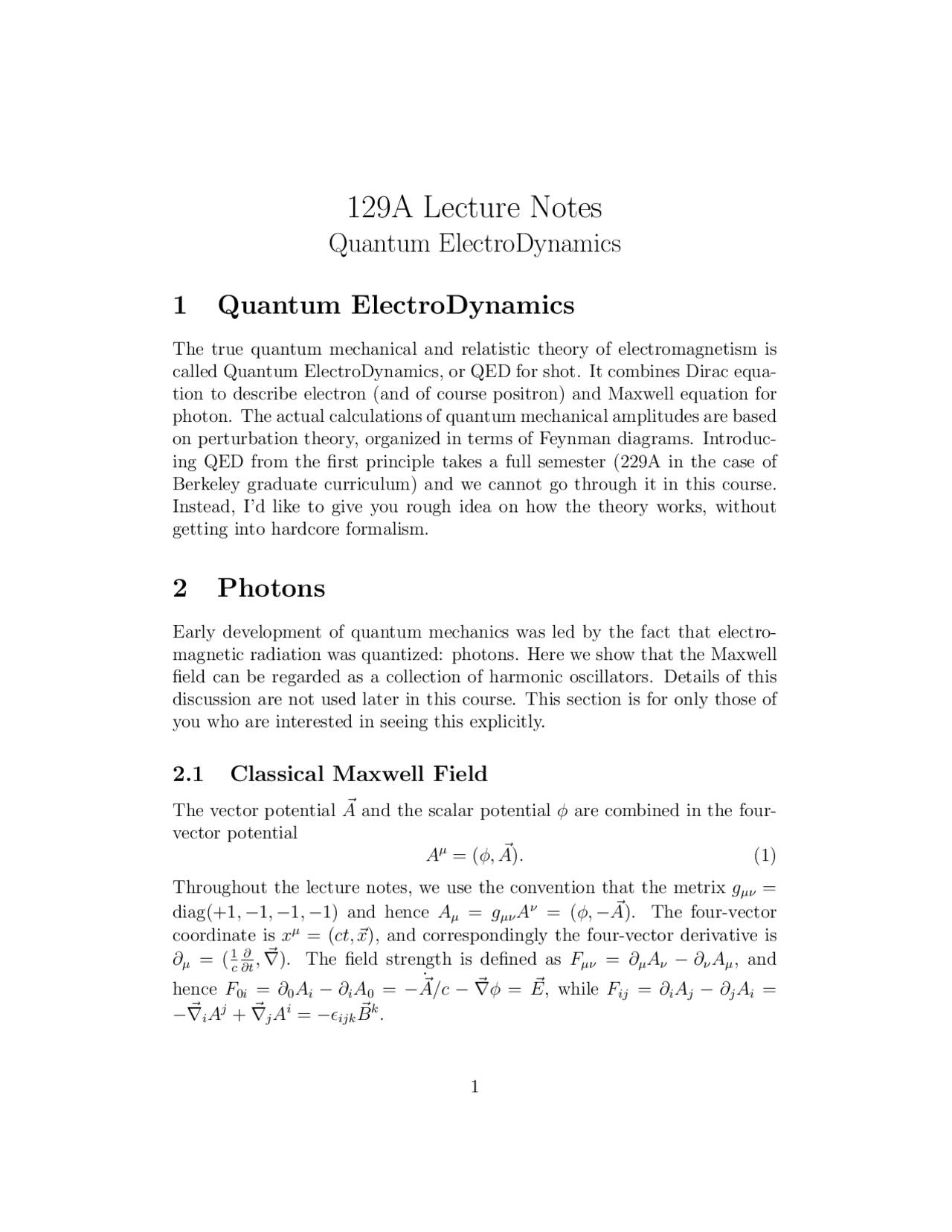Particle Physics Quantum Electrodynamics Lecture Notes Physics Docsity