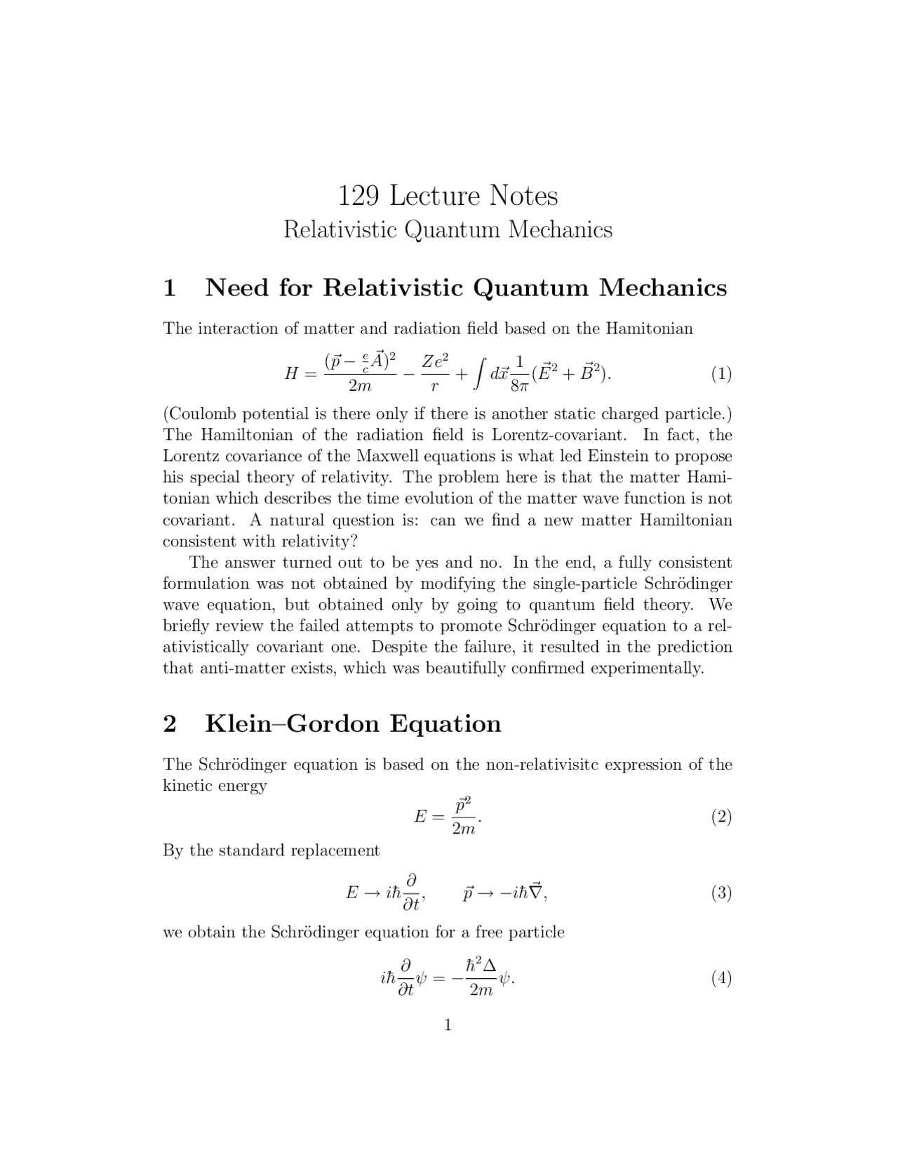 Particle Physics Dirac Equation Lecture Notes Physics Docsity