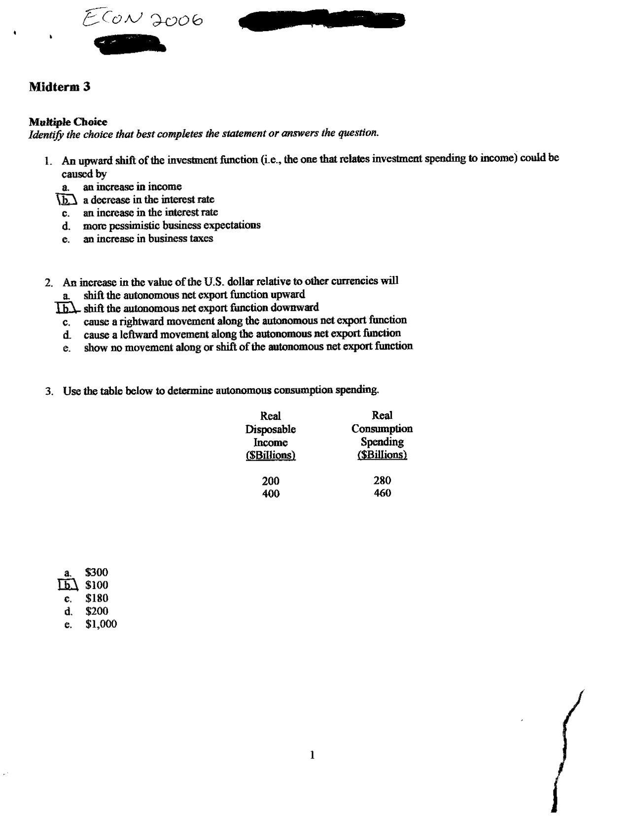 40 Multiple Choice Question With Answer Key Principles Of Economics