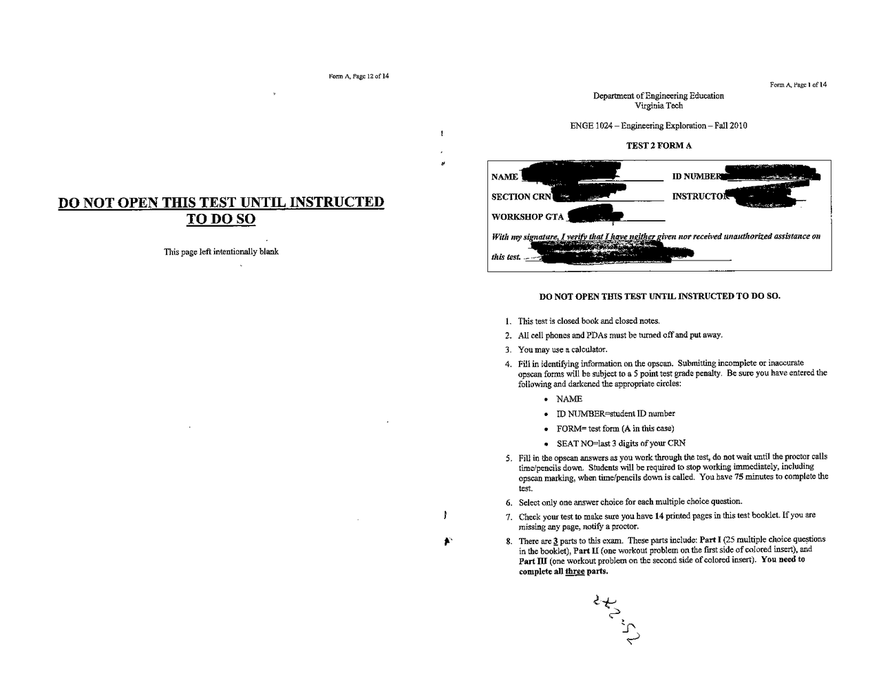 Practice Test 2 Form A On Engineering Exploration Enge 1024 Docsity