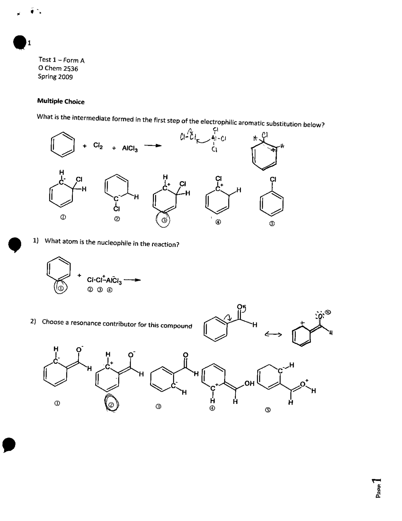 Multiple Choice Questions Test 1 - Organic Chemistry | CHEM 2536 - Docsity