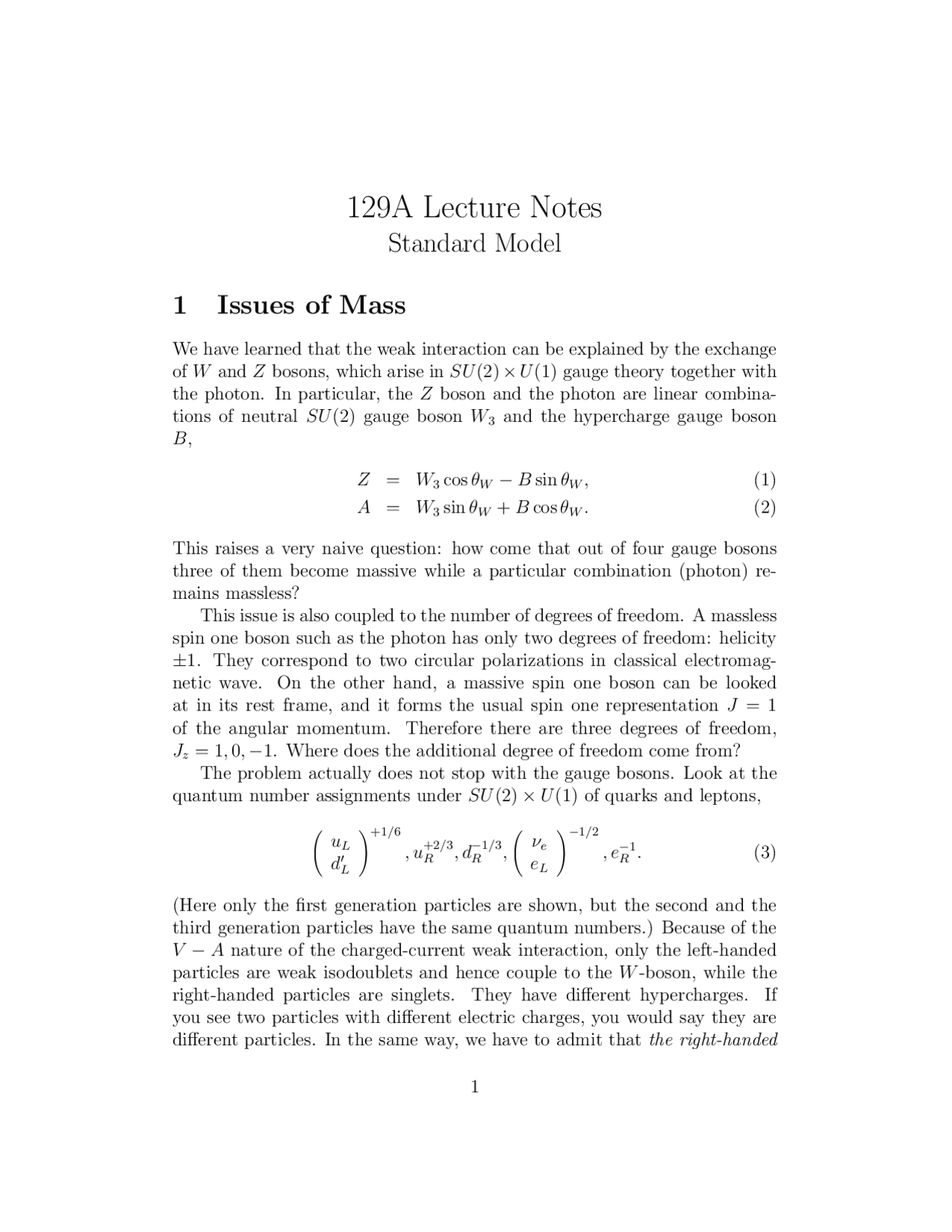 Particle Physics Standard Model Lecture Notes Physics Docsity