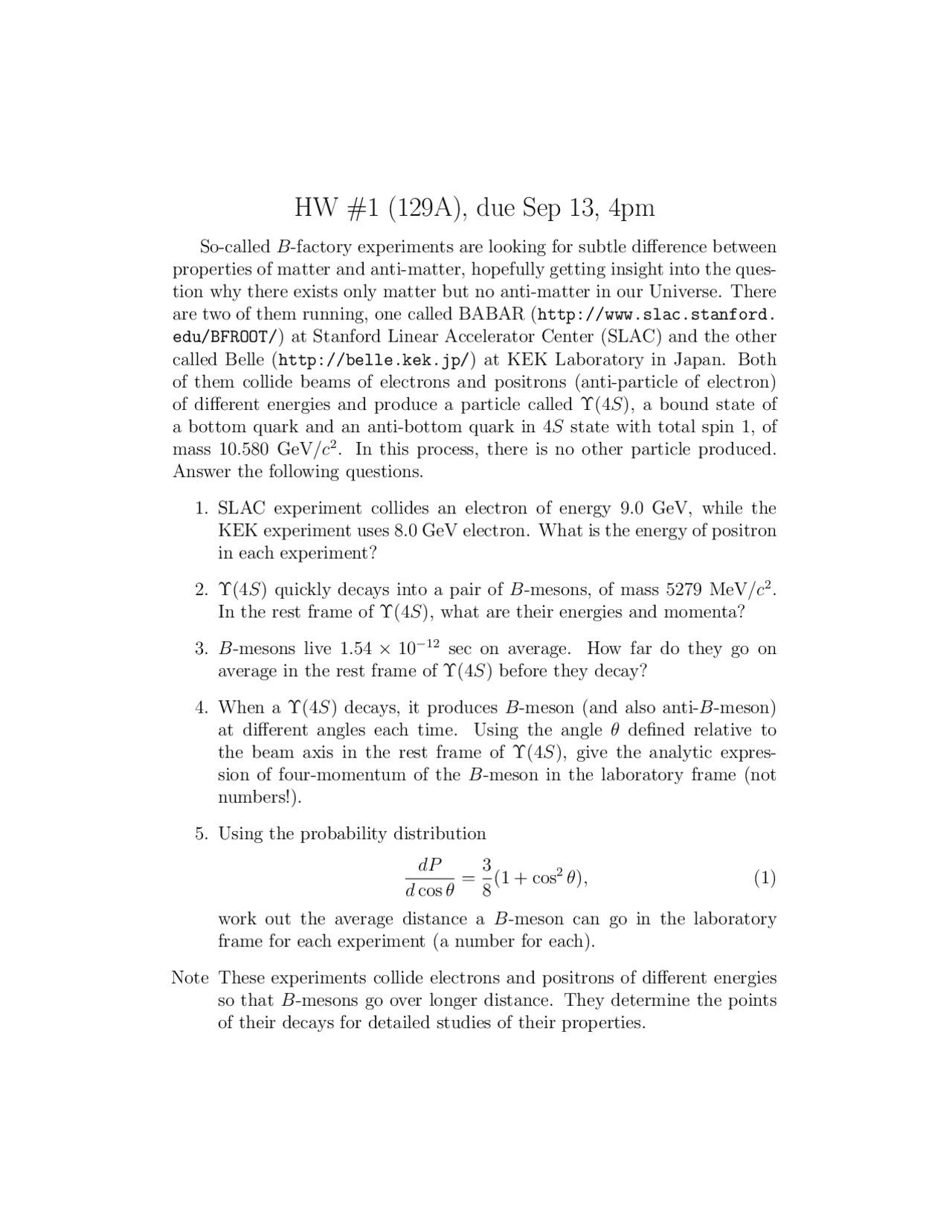 Particle Physics 1 Exercises Physics Docsity