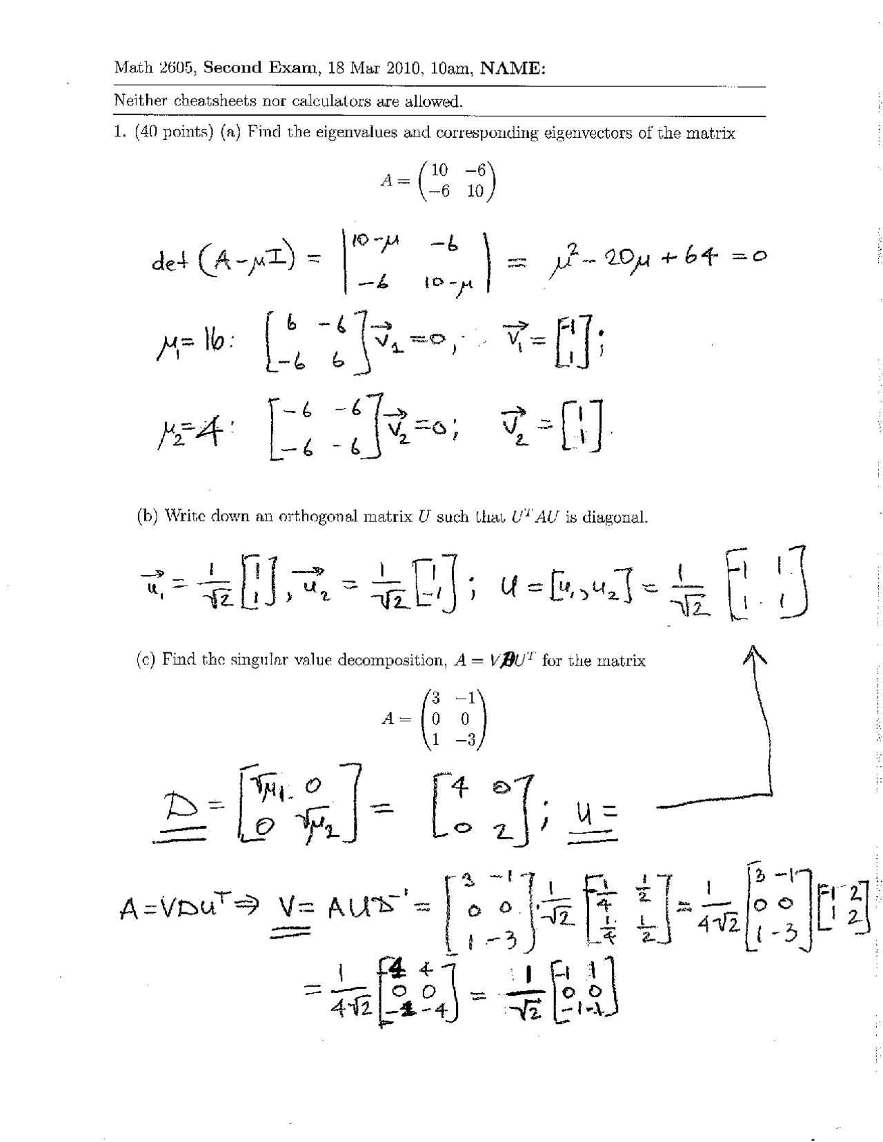 Second Exam Questions With Solution Calculus Iii For Computer Science