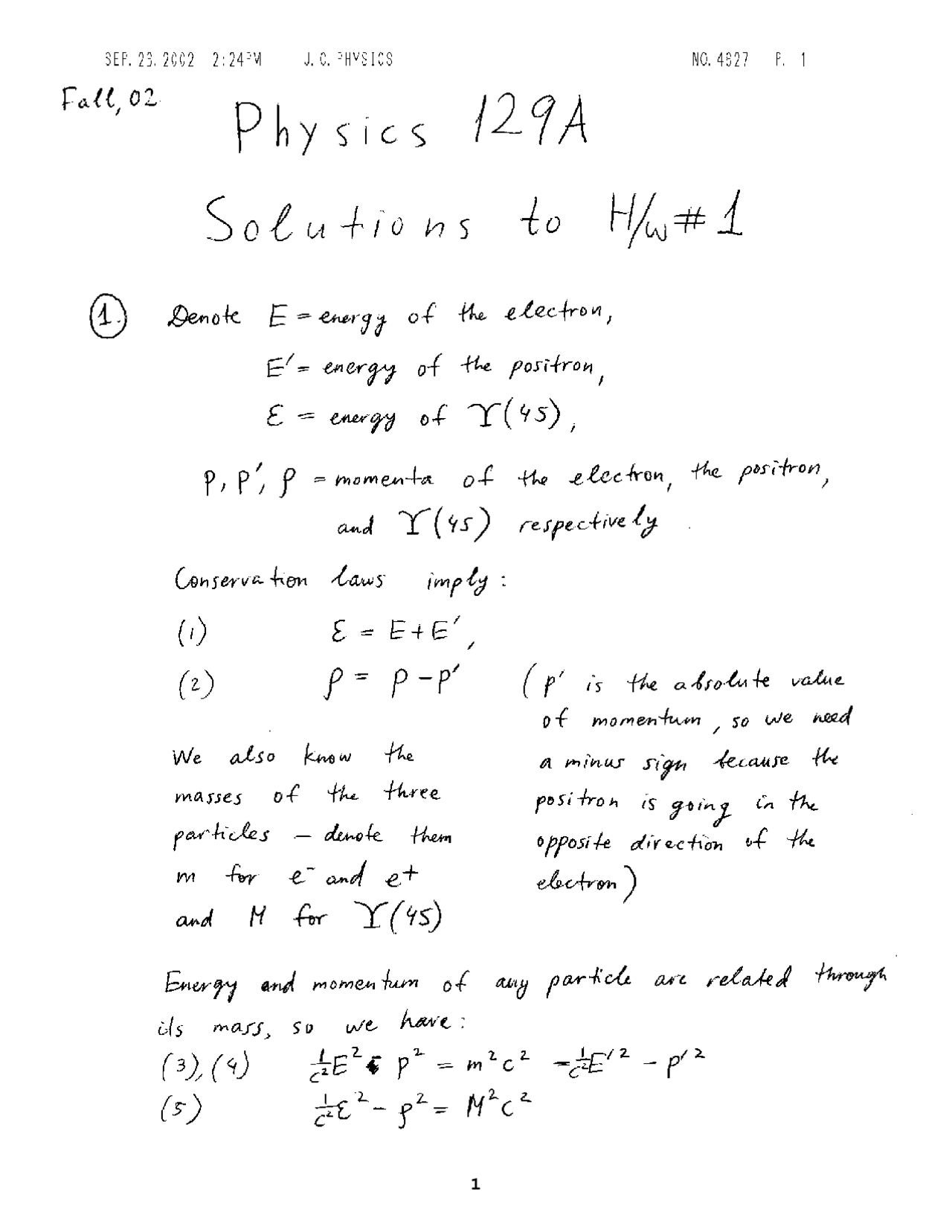 Particle Physics 1 Exercises Solution Physics Docsity