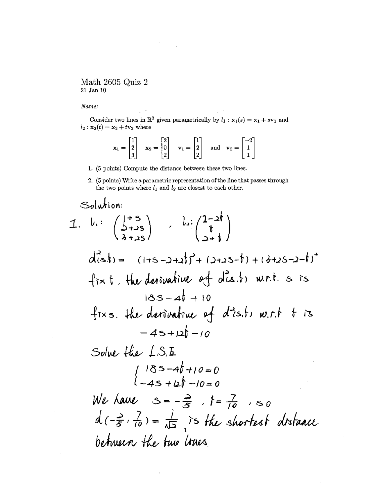 Practice Quiz 2 With Solution Calculus Iii For Computer Science Math 2605 Docsity 