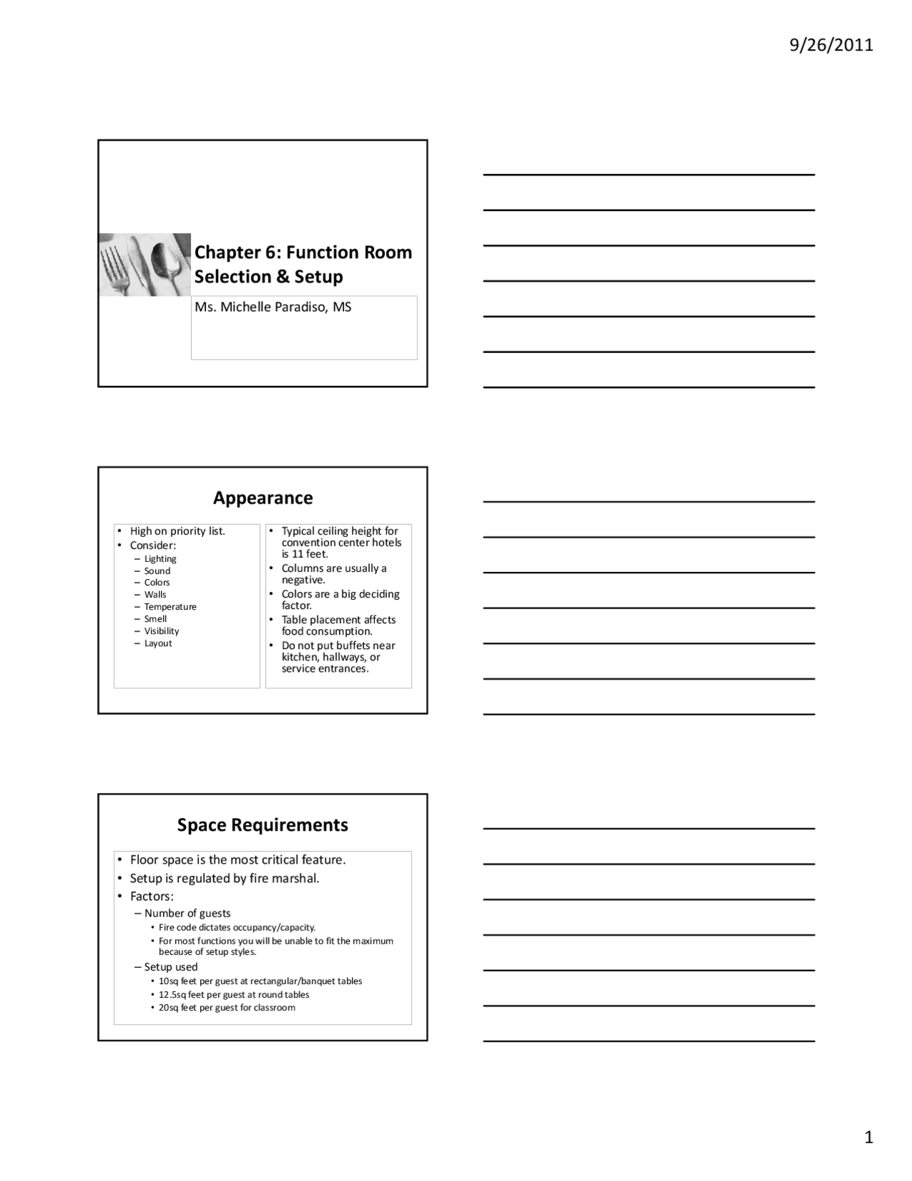 Function Room Selection And Setup Lecture Slides Hft 3519 Docsity