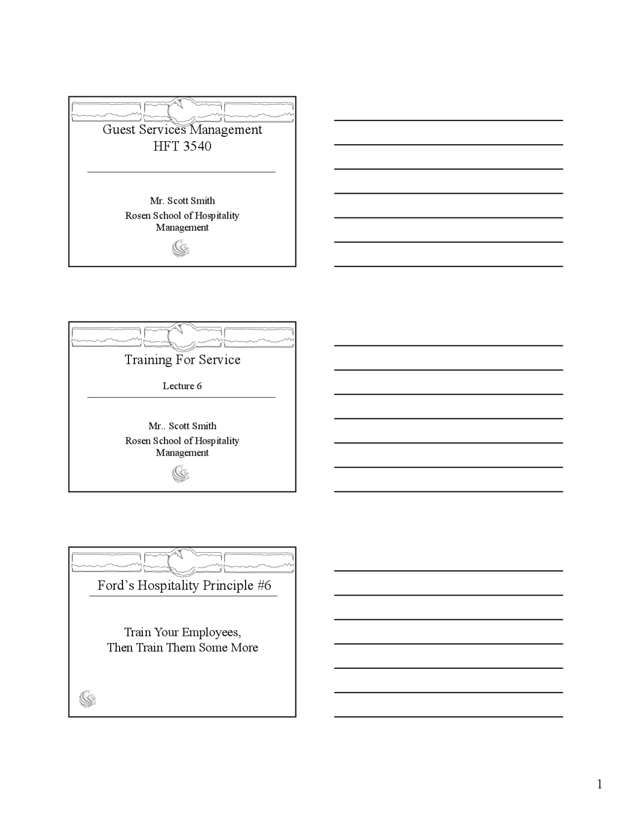 Training For Service Guest Services Management I Lecture Slides