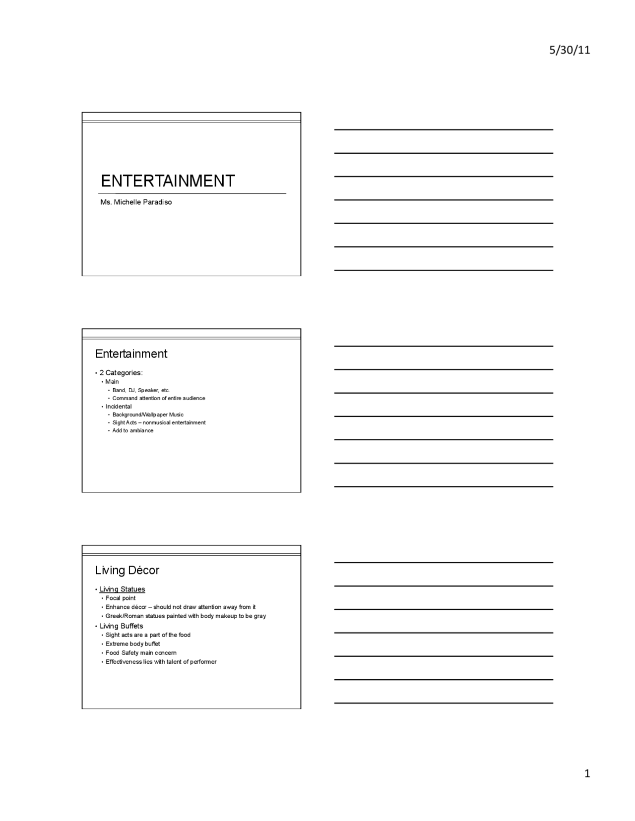 Entertainment And Non Standard Decor Lecture Slides Hft 3519 Docsity