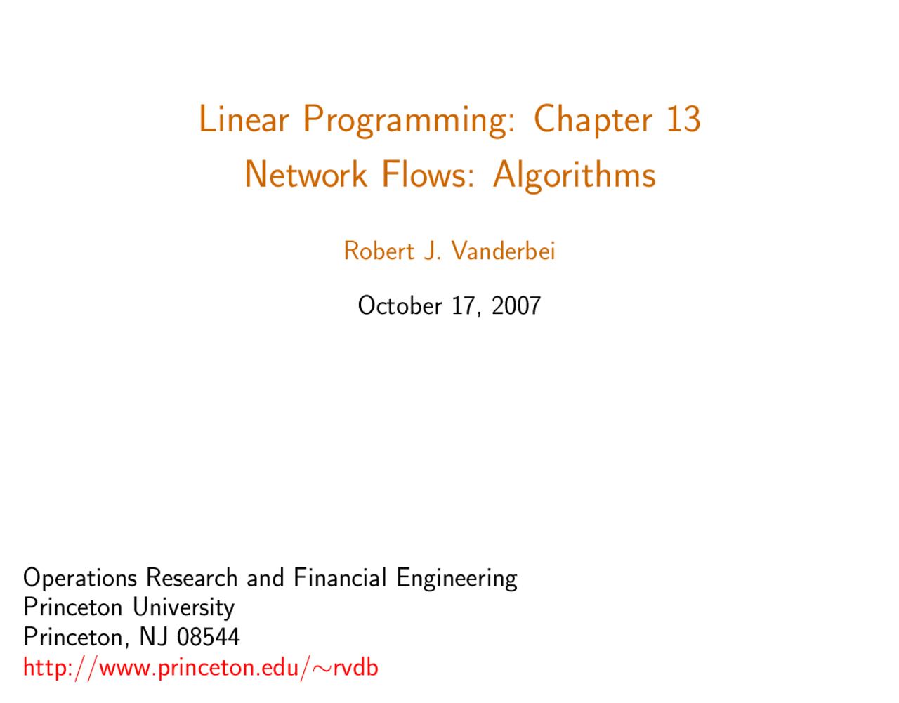 Linear Programming Network Flows Algorithm Lecture Notes Mathematics