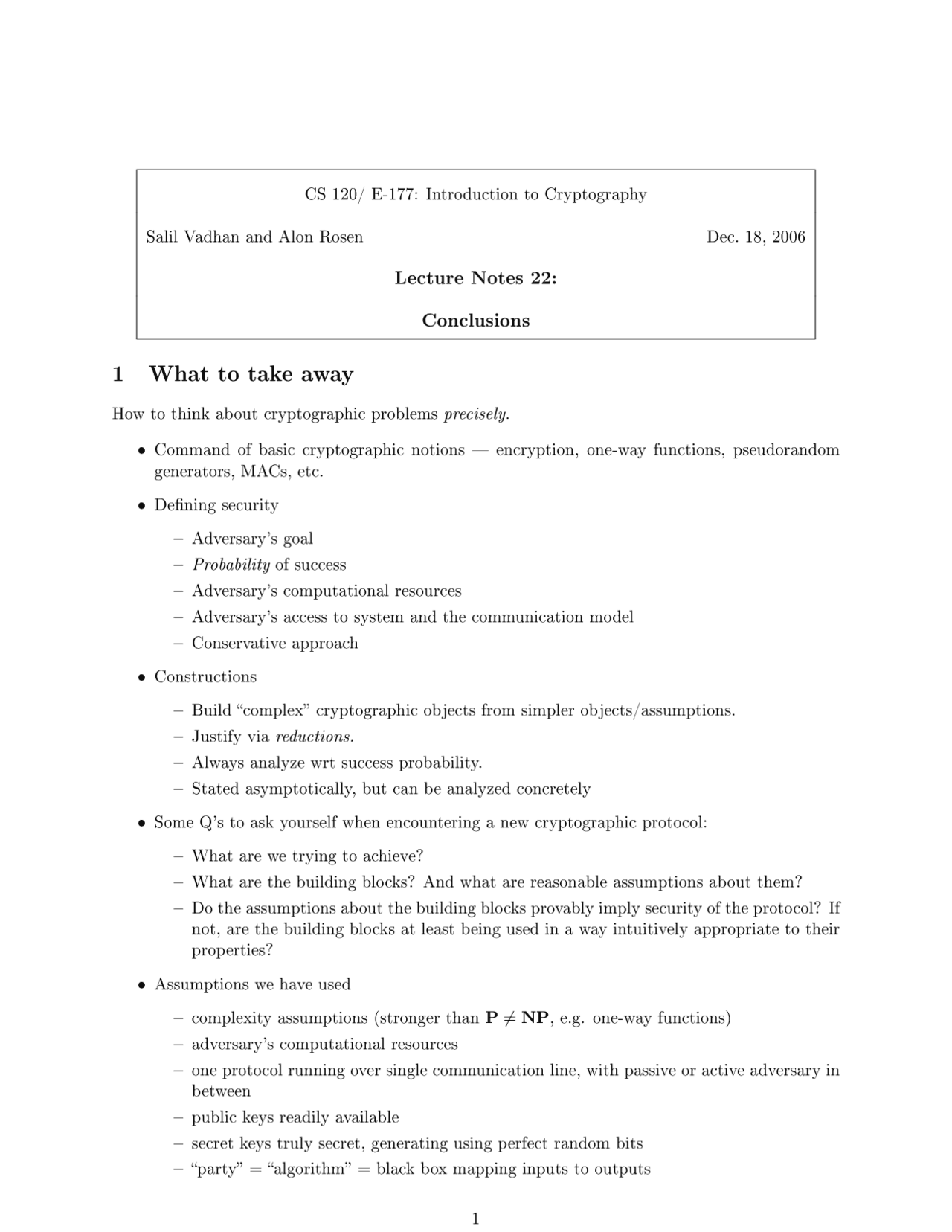 Crytography Conclusions Lecture Notes Computer Science Docsity