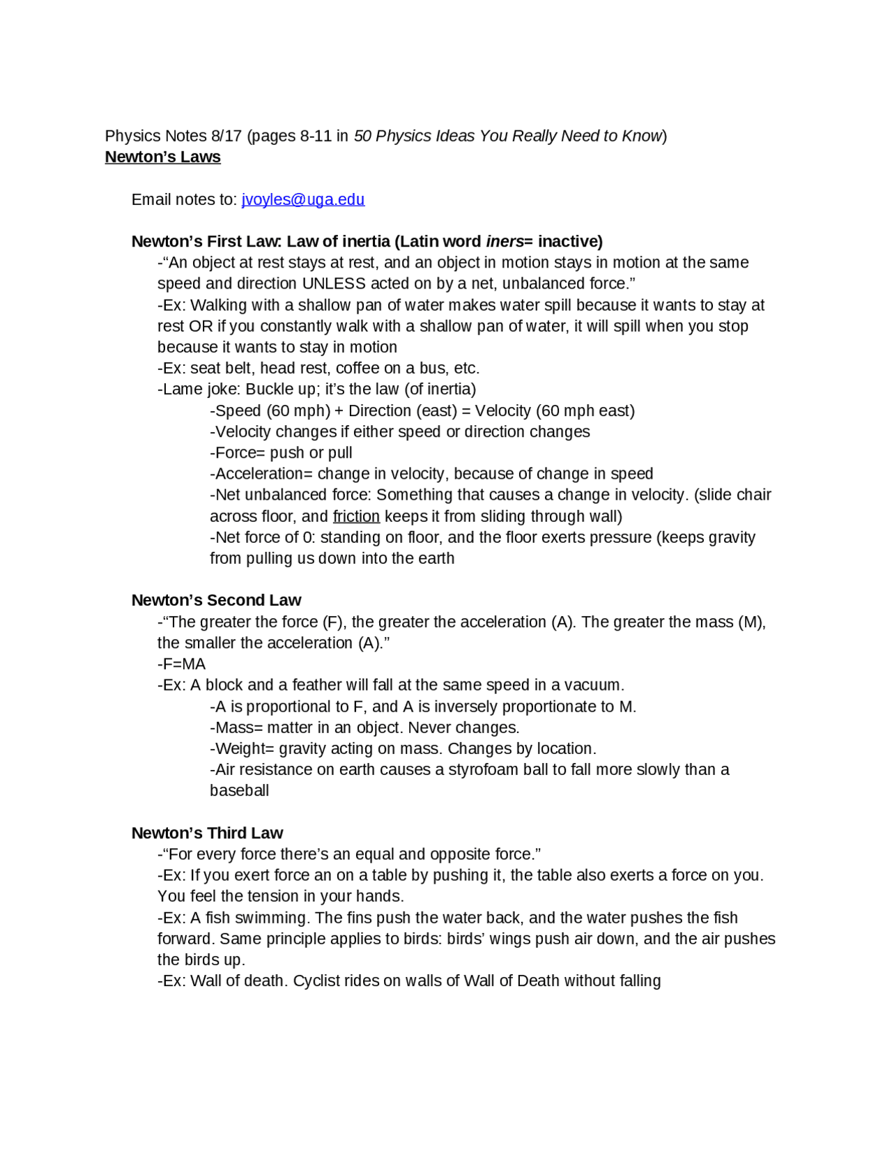 Newtons Laws Physical Science Lecture Notes Phys 1010 Docsity