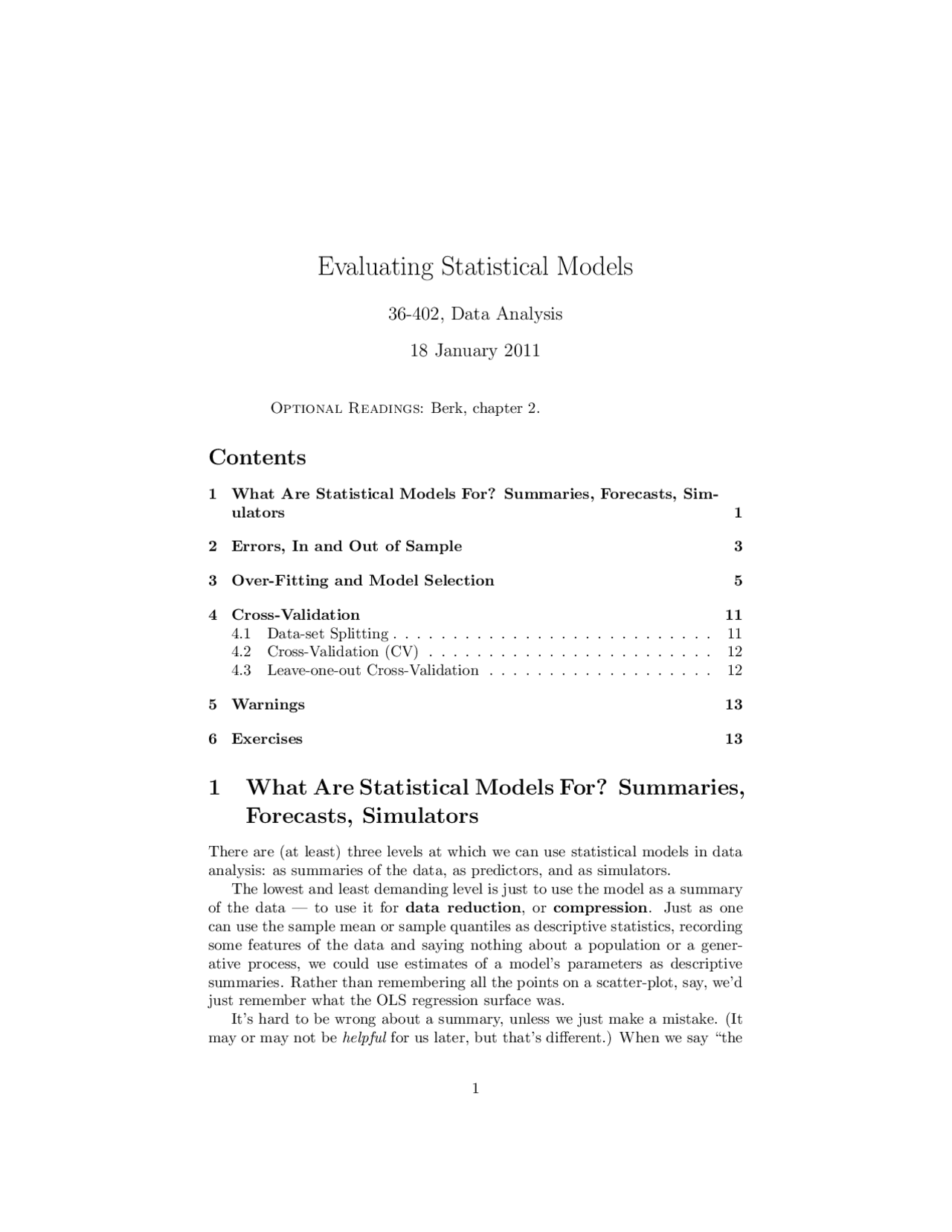 Data Analysis Evaluating Statistical Models Lecture Slide