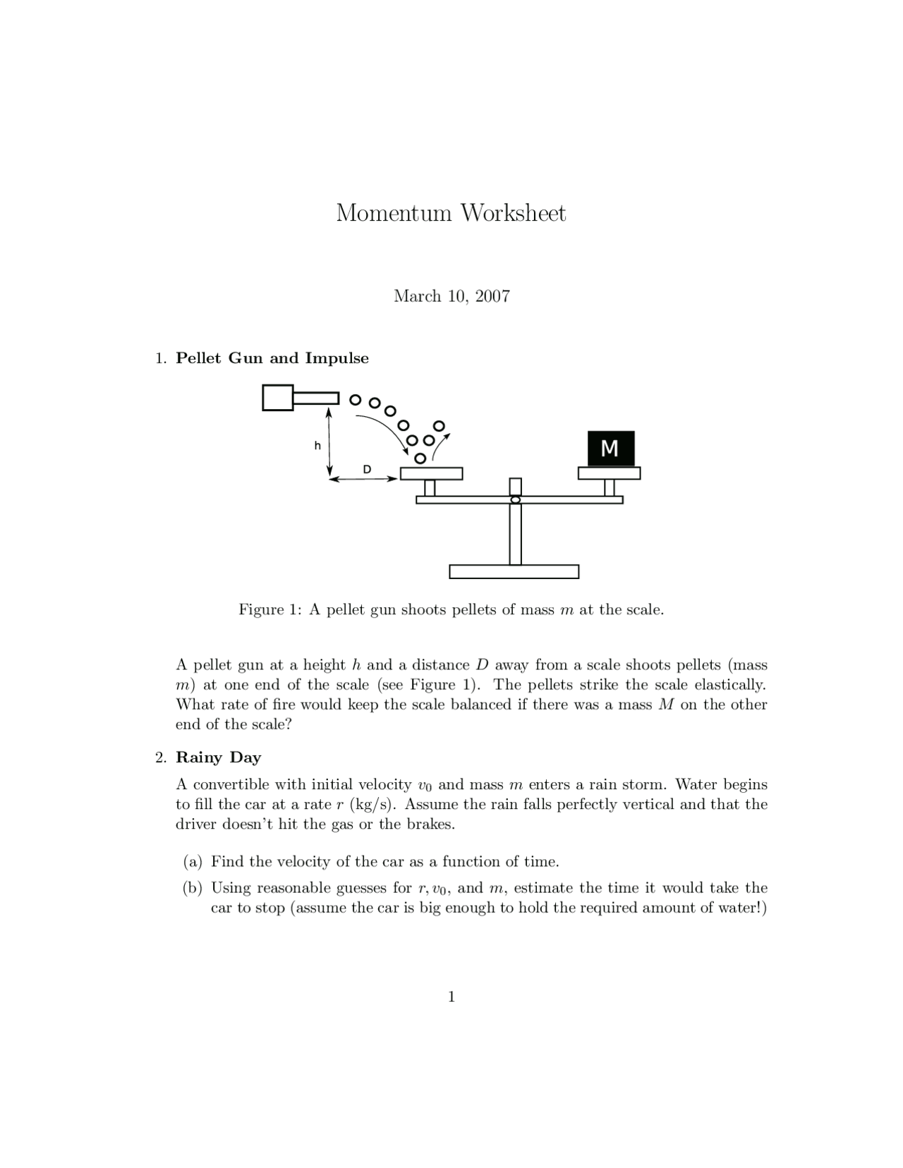Mechanics Momentum (cont) - Exercises - Physics - Docsity
