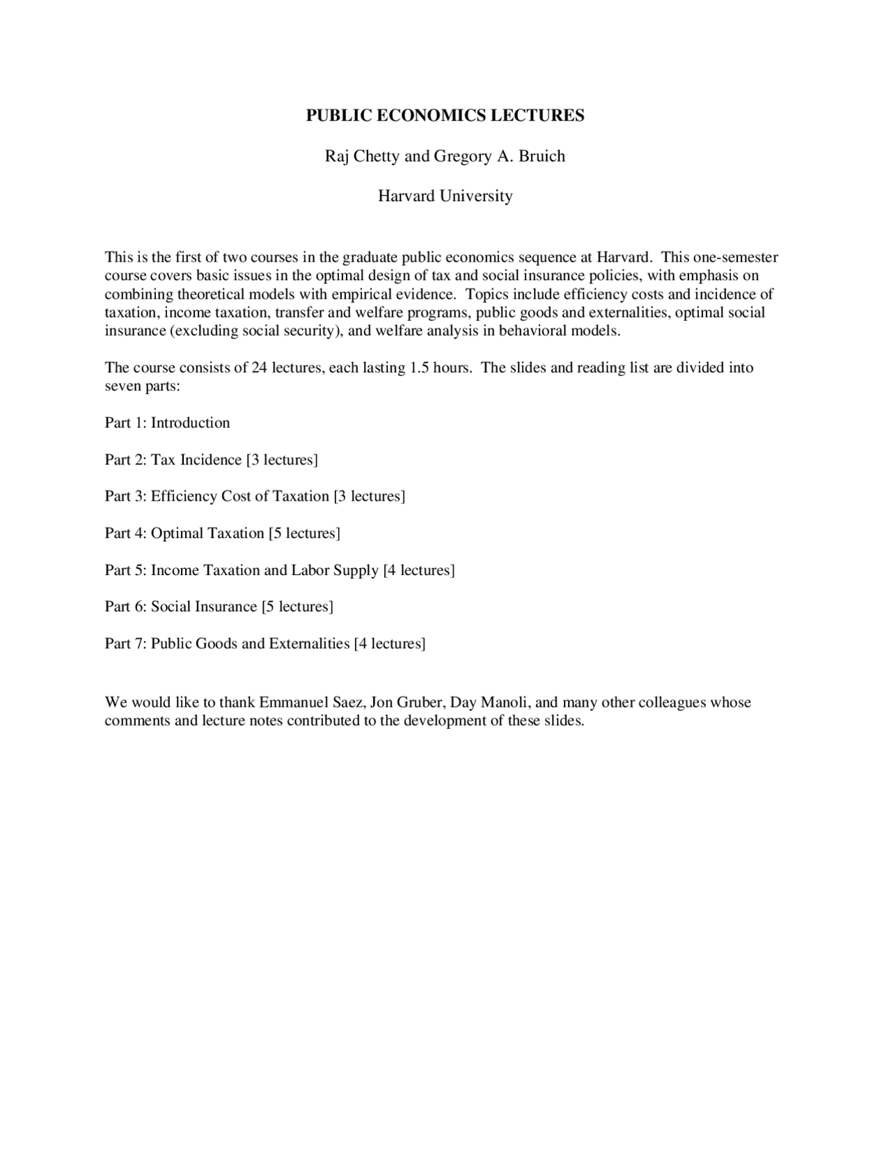 Reading List Lecture Notes Economics Docsity