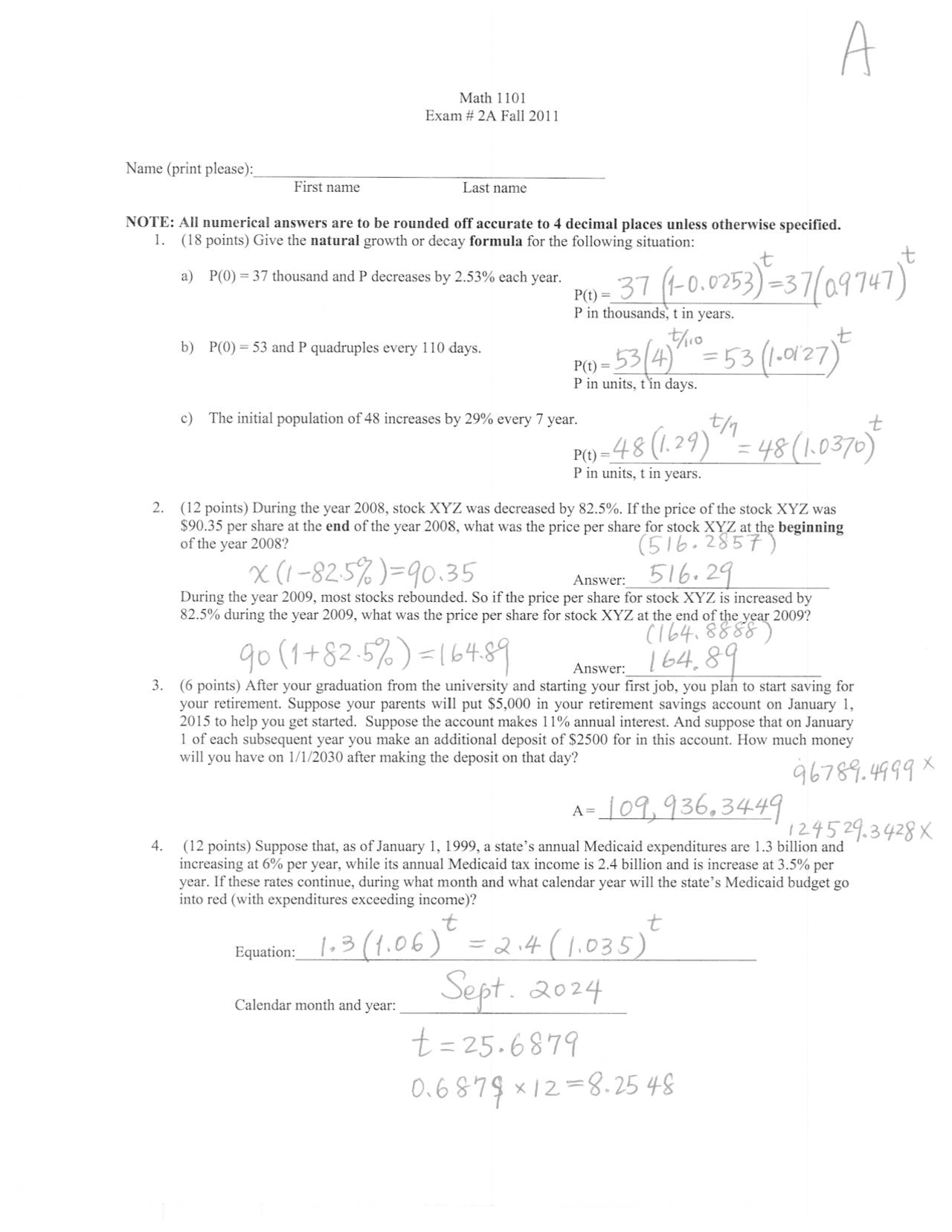 Exam With Solutions Key Introduction To Mathematical Modeling Math