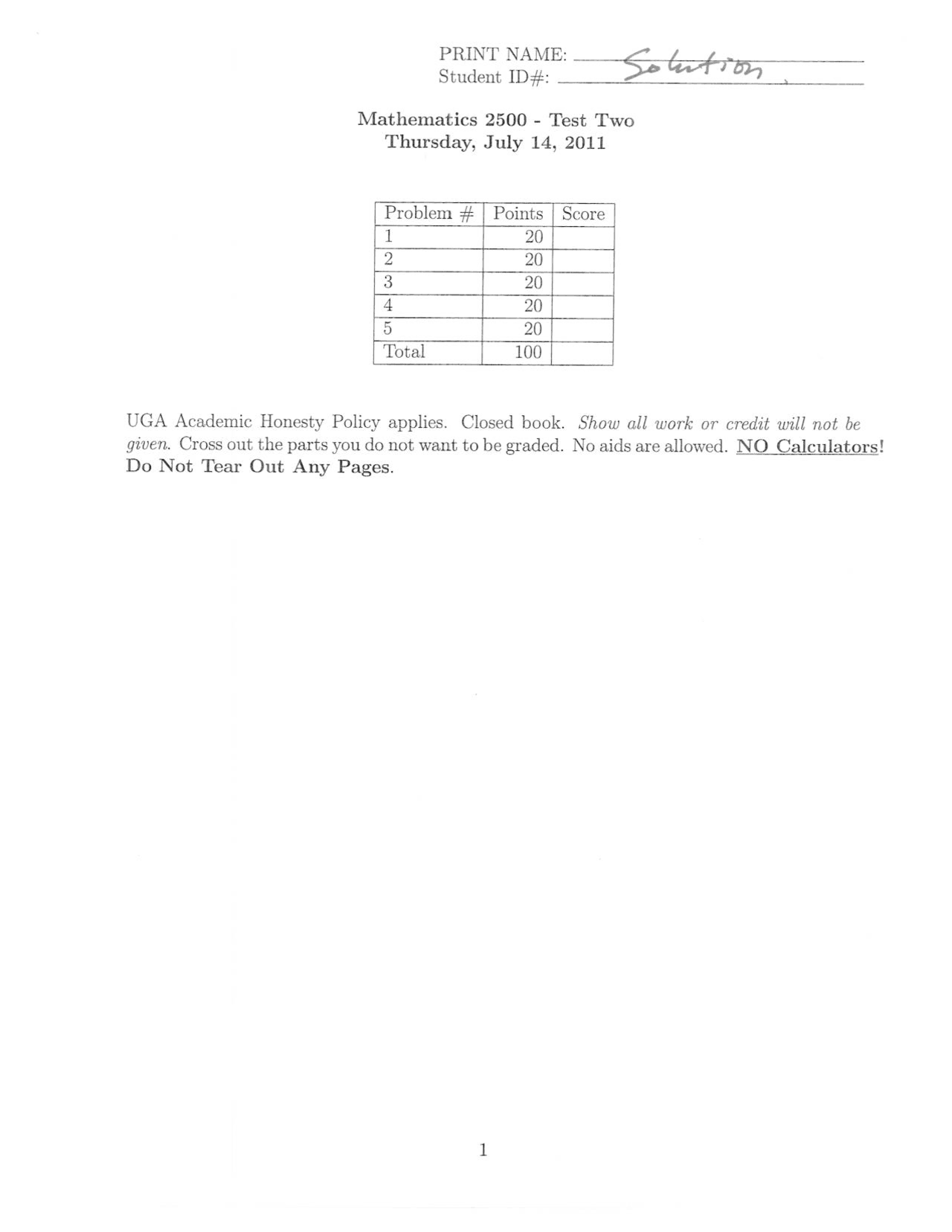 Exam 2 Questions With Resolutions Multivariable Calculus Math 2500