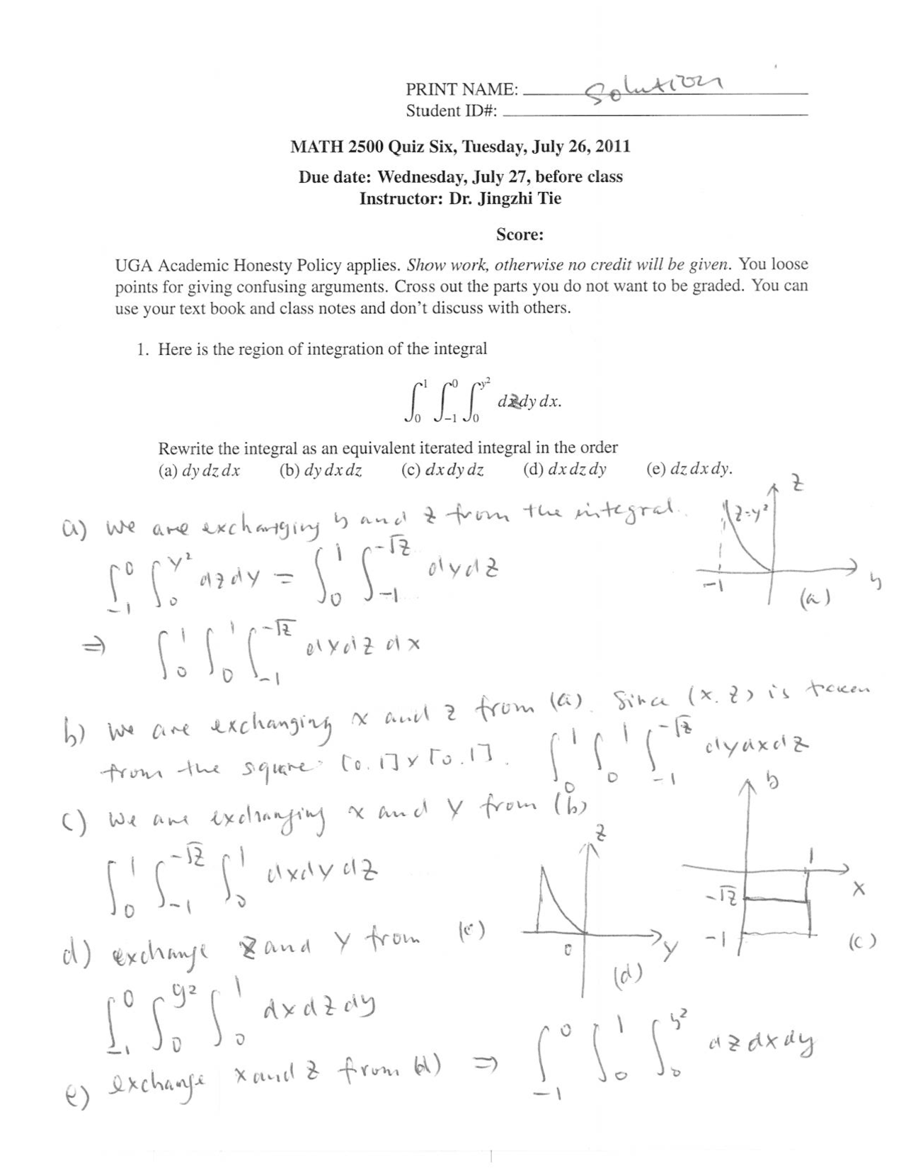 5 Solved Problems On Integration Of The Integrals Quiz 6 Math 2500