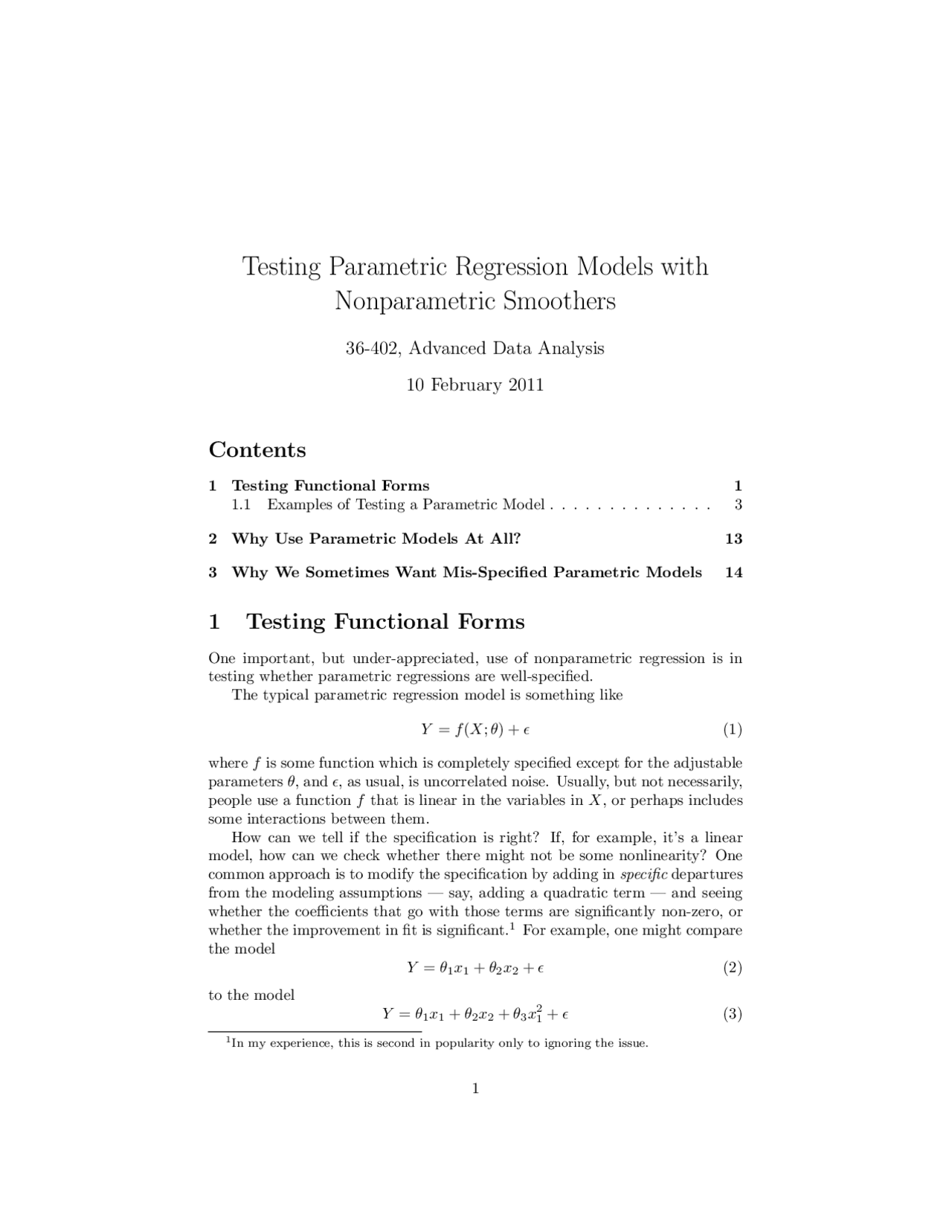 Data Analysis Testing Parametric Regression Models With Nonparametric Smoothers Lecture Slide