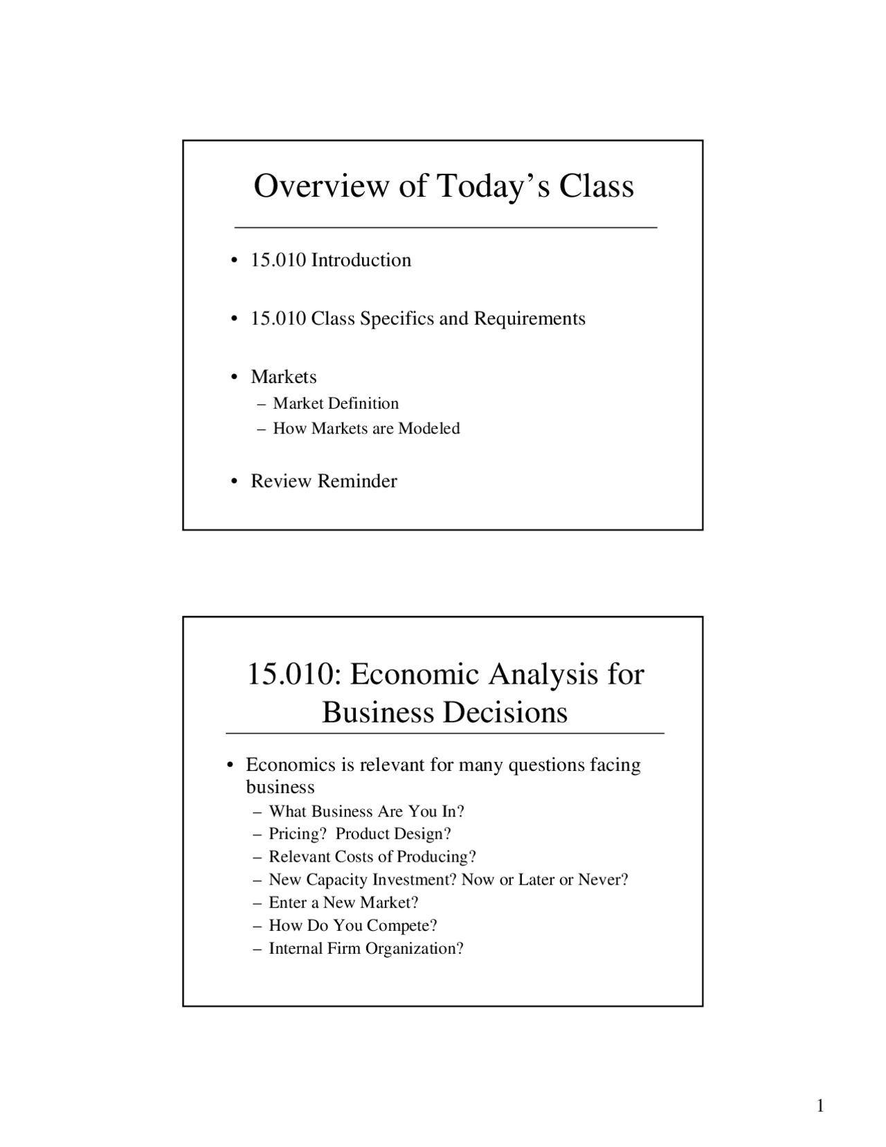 Business Decision Lecture Notes Economics Docsity