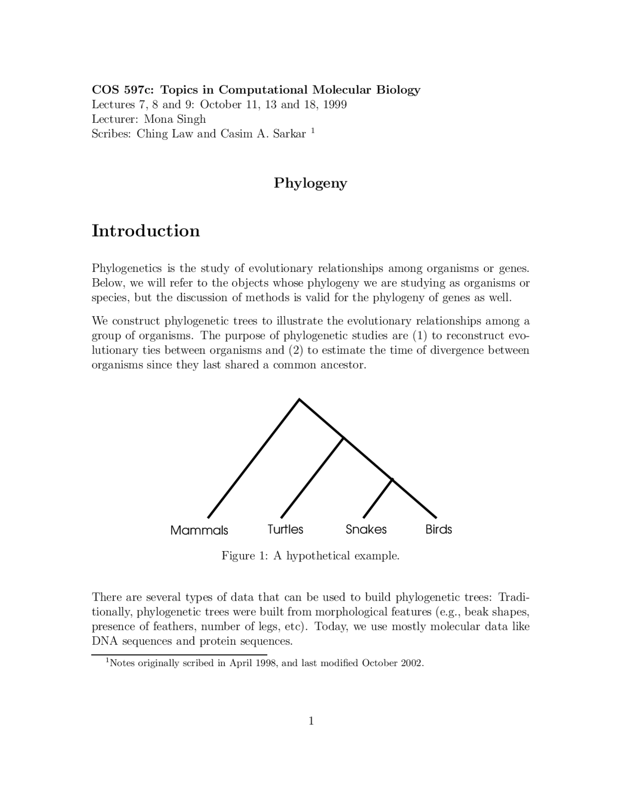 Computational Molecular Biology Phylogeny, Lecture Notes - Medical ...