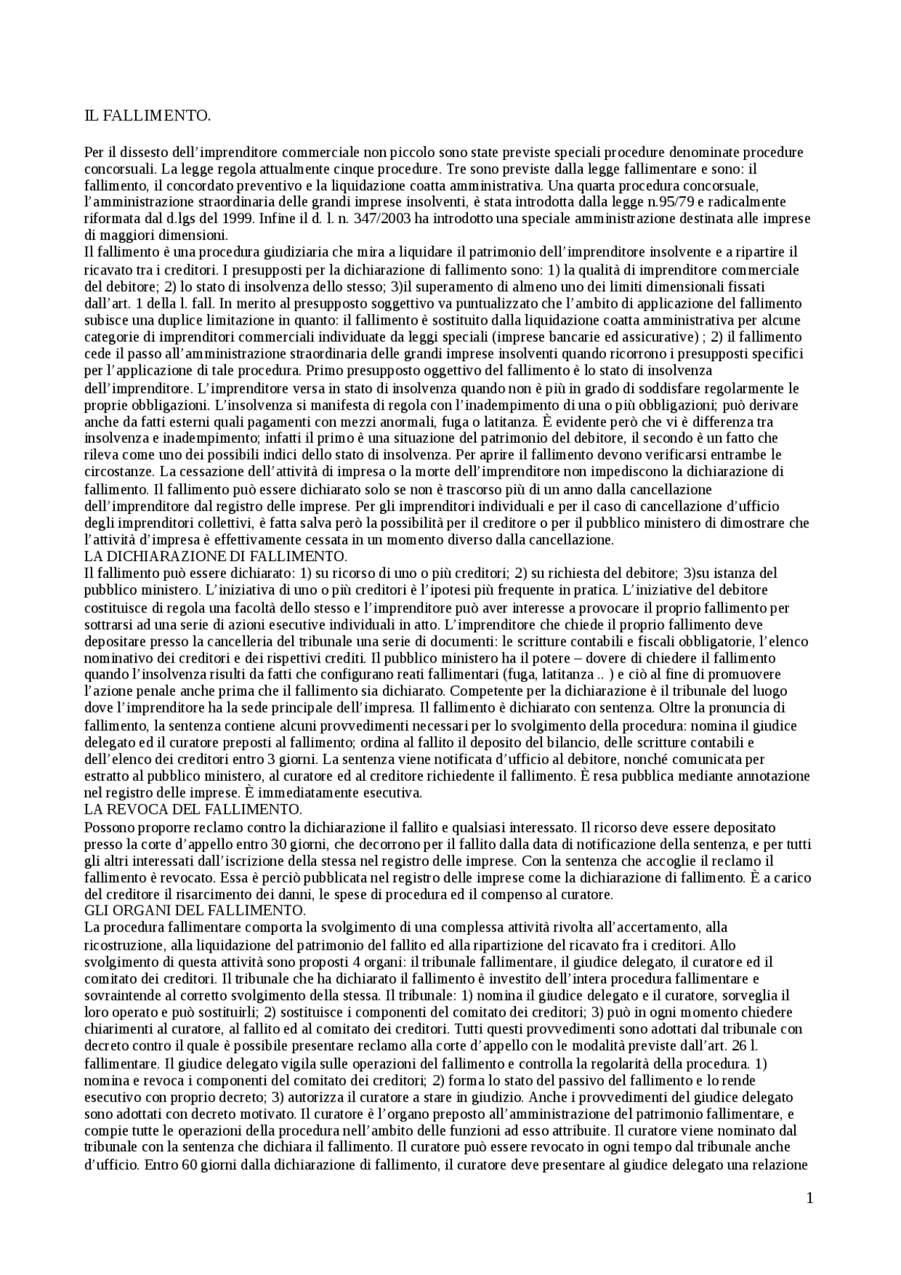 Il Fallimento Docsity