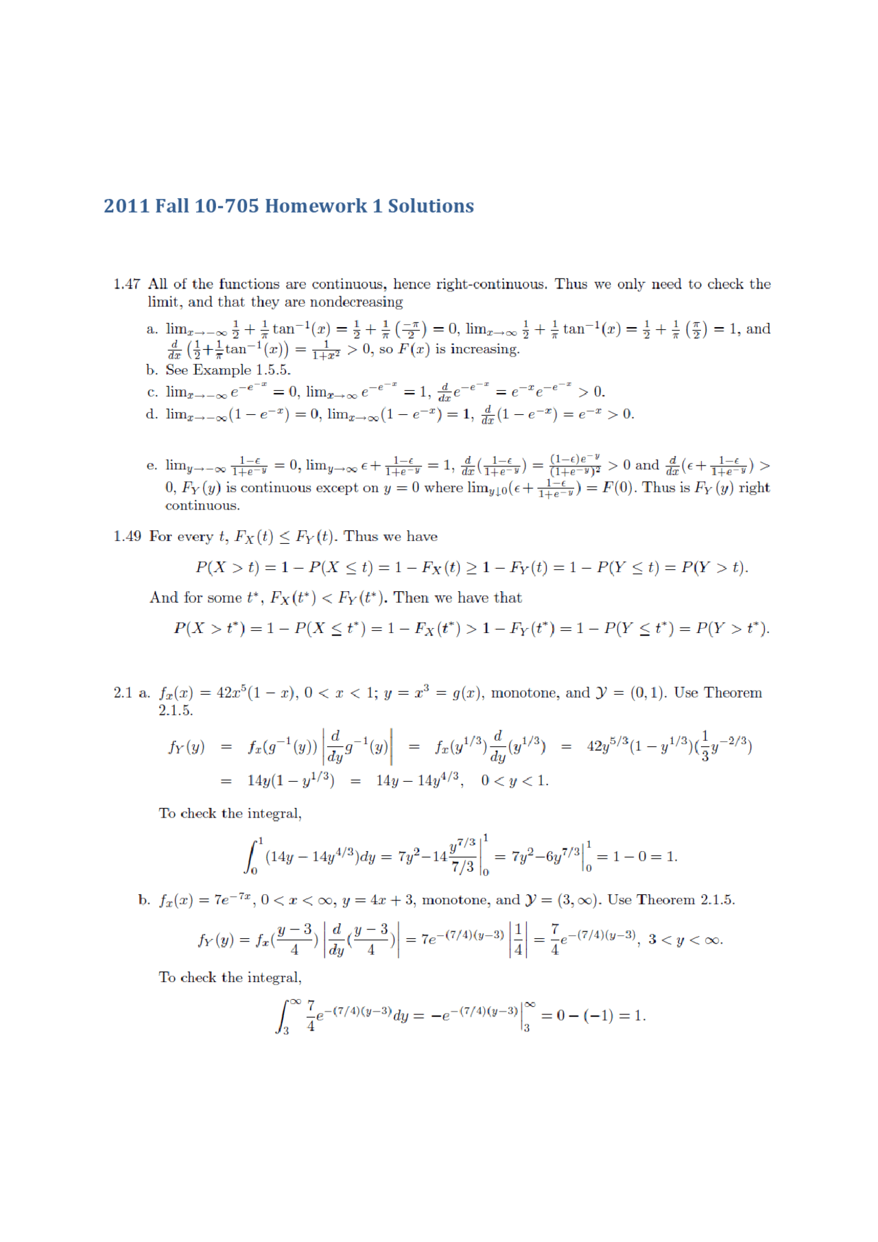 Probablity 1 Solution Exercises Mathematics Docsity