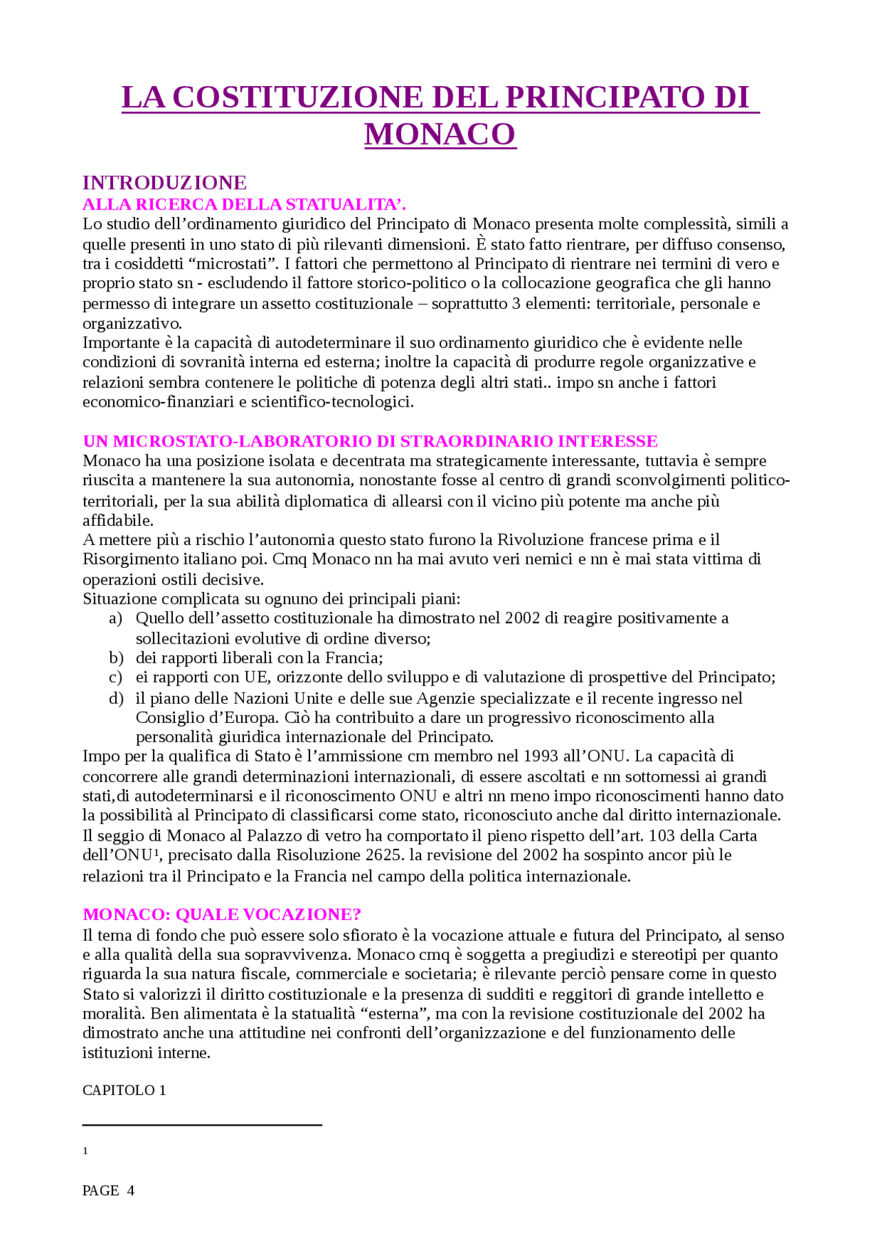 LA COSTITUZIONE DEL PRINCIPATO DI MONACO - Docsity