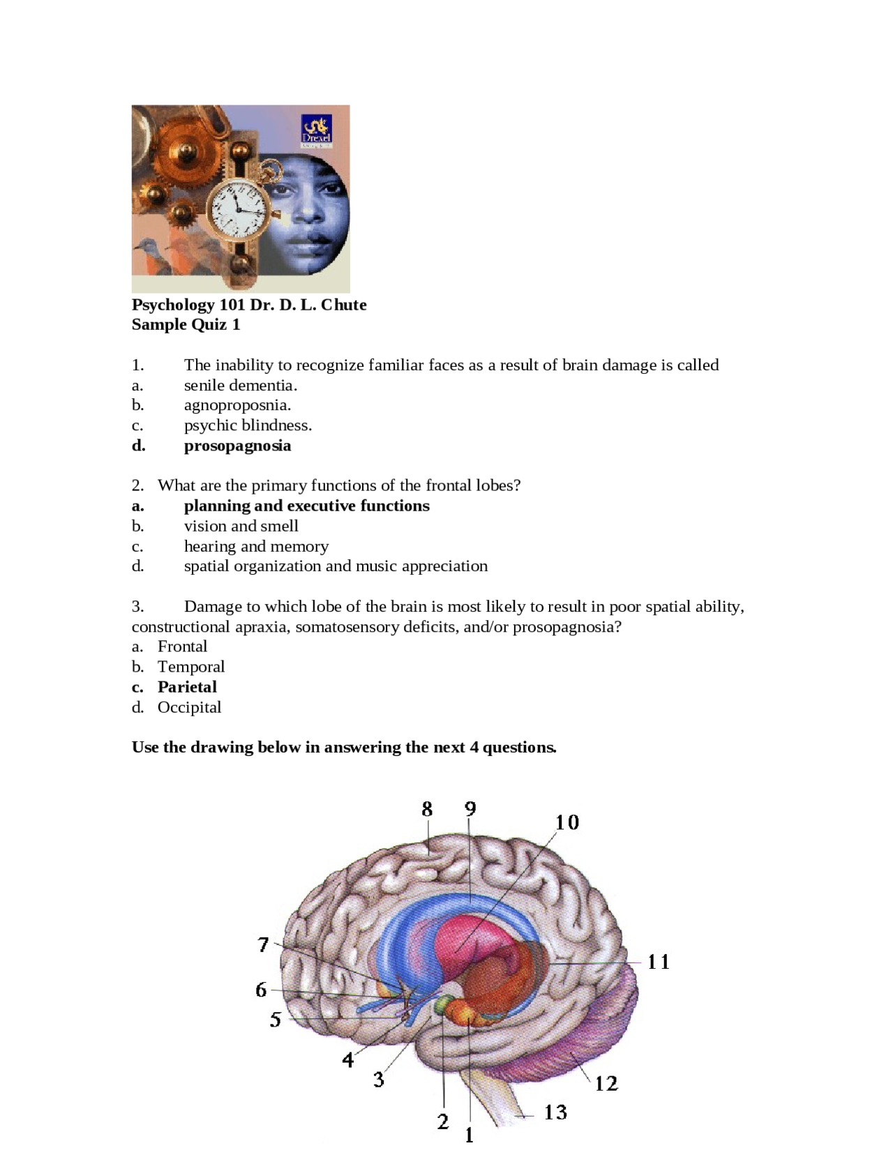 General Psychology I Quiz With Solution Psy 101 Docsity