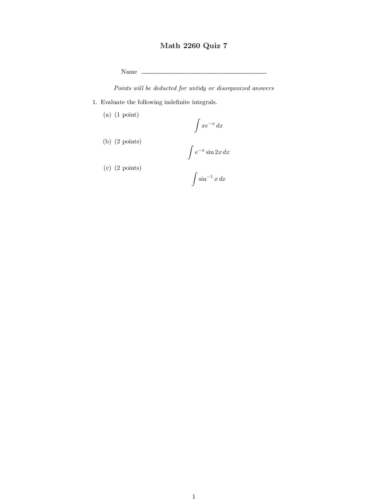 Quiz 7 Integrals Calculus Ii For Science Math 2260 Docsity