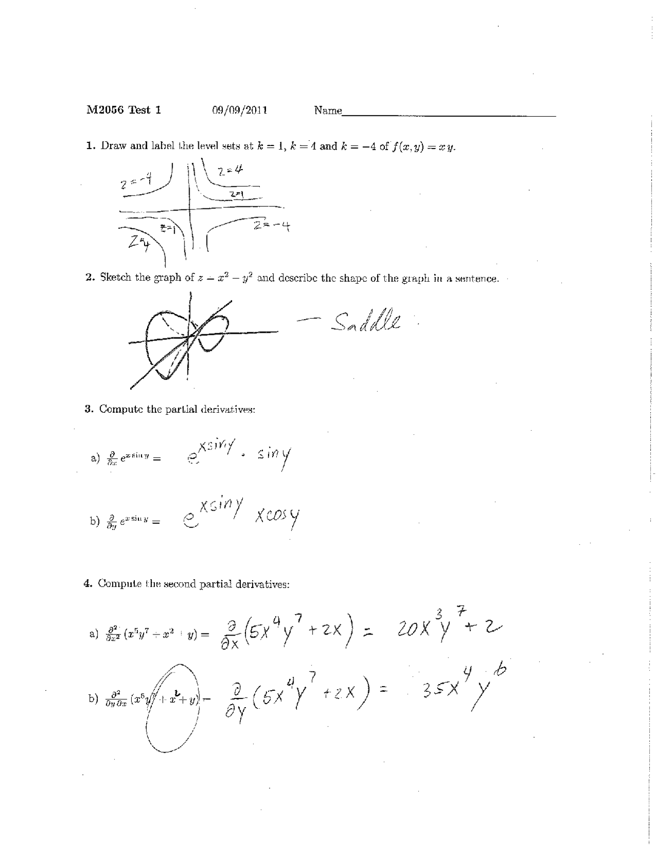 Test 1 Practice Questions Multidimensional Calculus Math 2057 Docsity