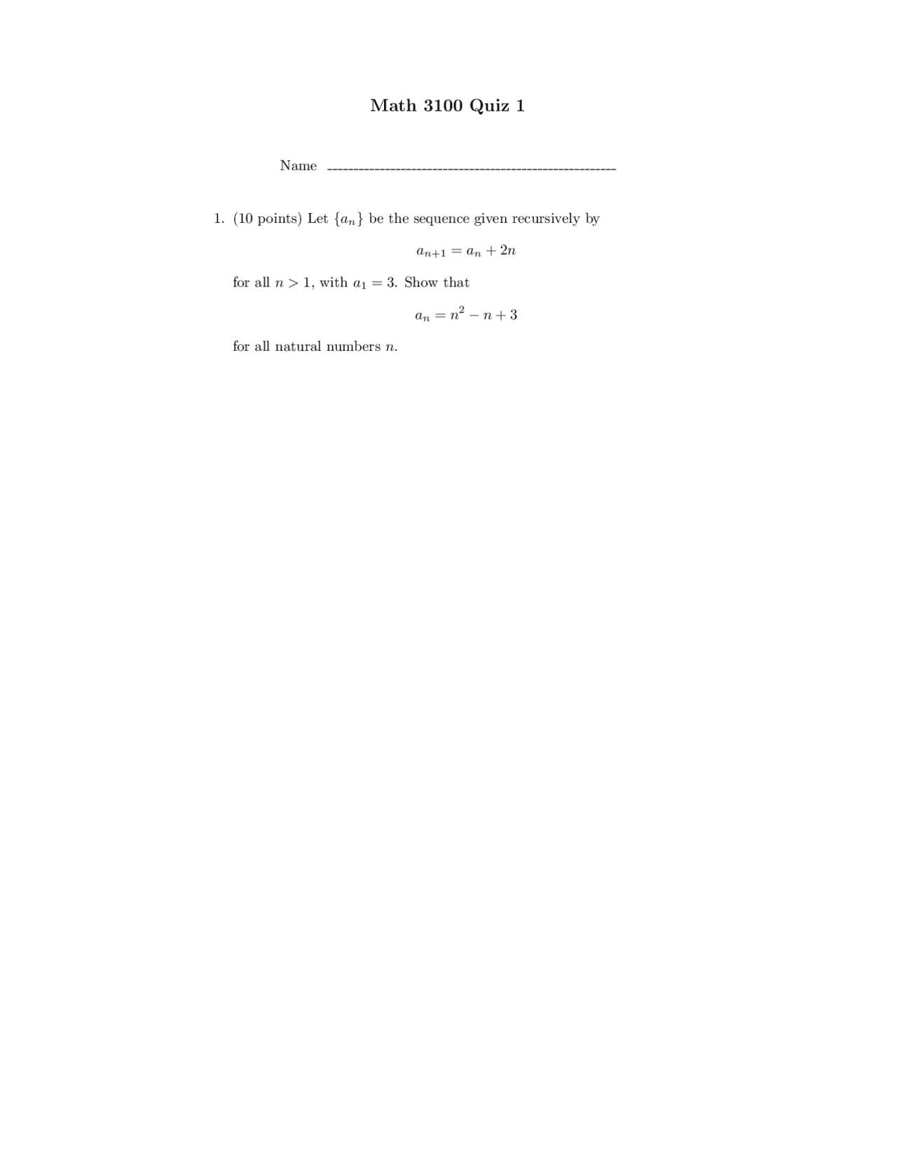 1 Question for Quiz 1 - Sequences and Series | MATH 3100 | Quizzes ...