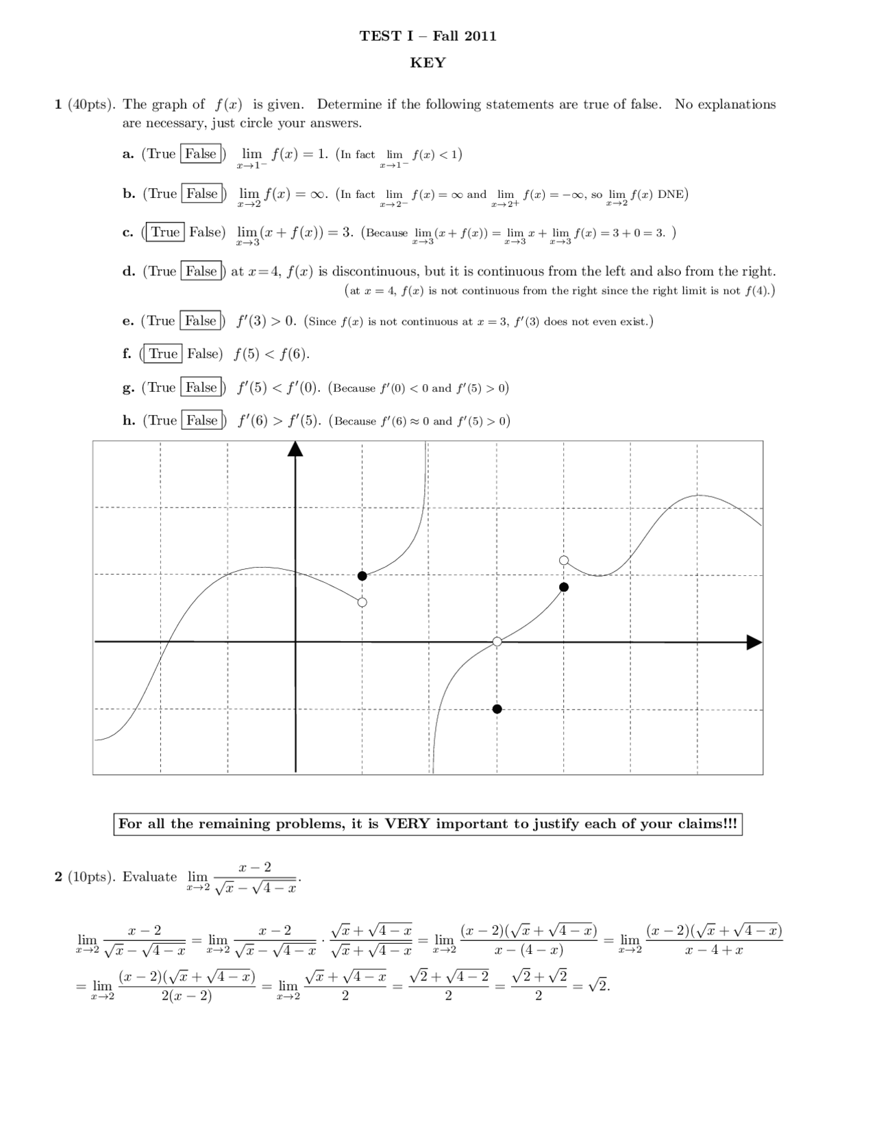 7 Problems With Solutions On Honor Geometry Calculus I Examination 1