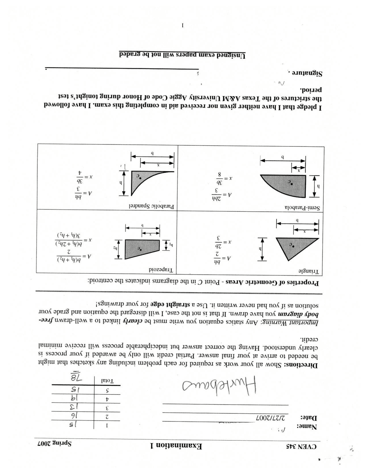 Exam 1 Problems Theory Of Structures Cven 345 Exams Theory Of