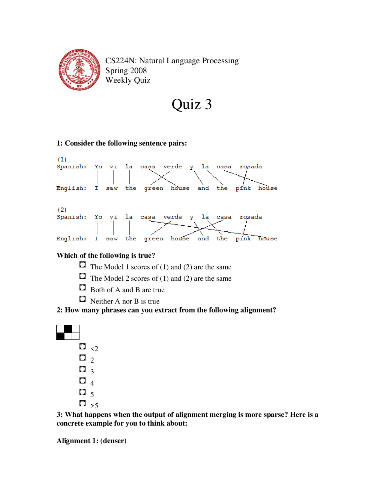 Exam Weekly Quiz 3 Natural Language Processing Exercises Natural